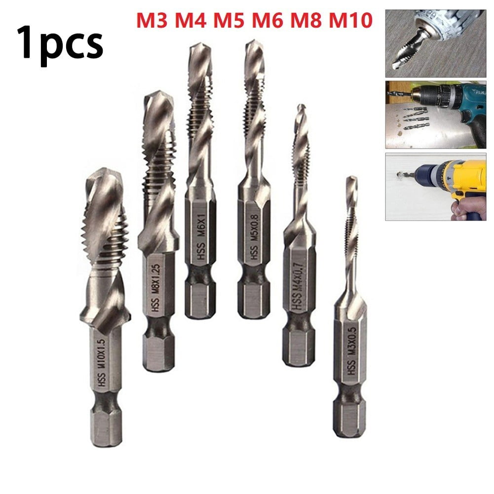 Huajuming 1Pc Tap Drill Bit Hex Shank Hss Threaded Bit Screw Machine Compound Tap For M3-M10-M3 ...