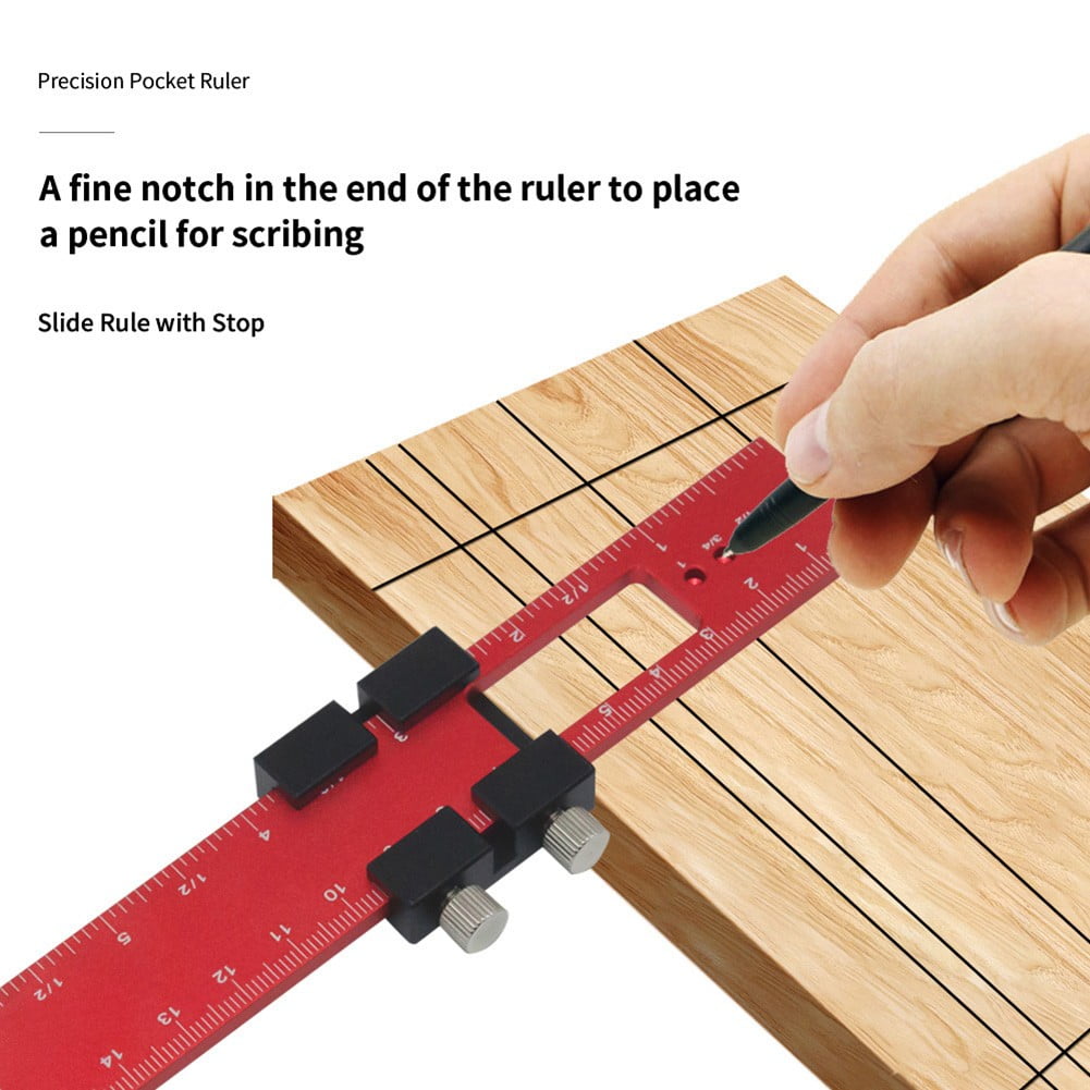 Huajuming 3-Piece Woodworking Ruler Layout Tool With Sliding Block ...