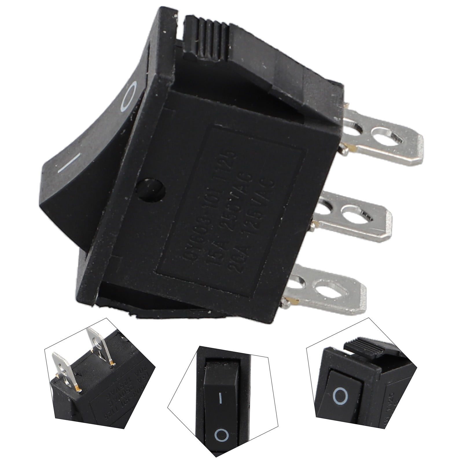 Huajuming Black KCD3 Rectangular Latching Rocker Switch ON/OFF 3 Pin ...