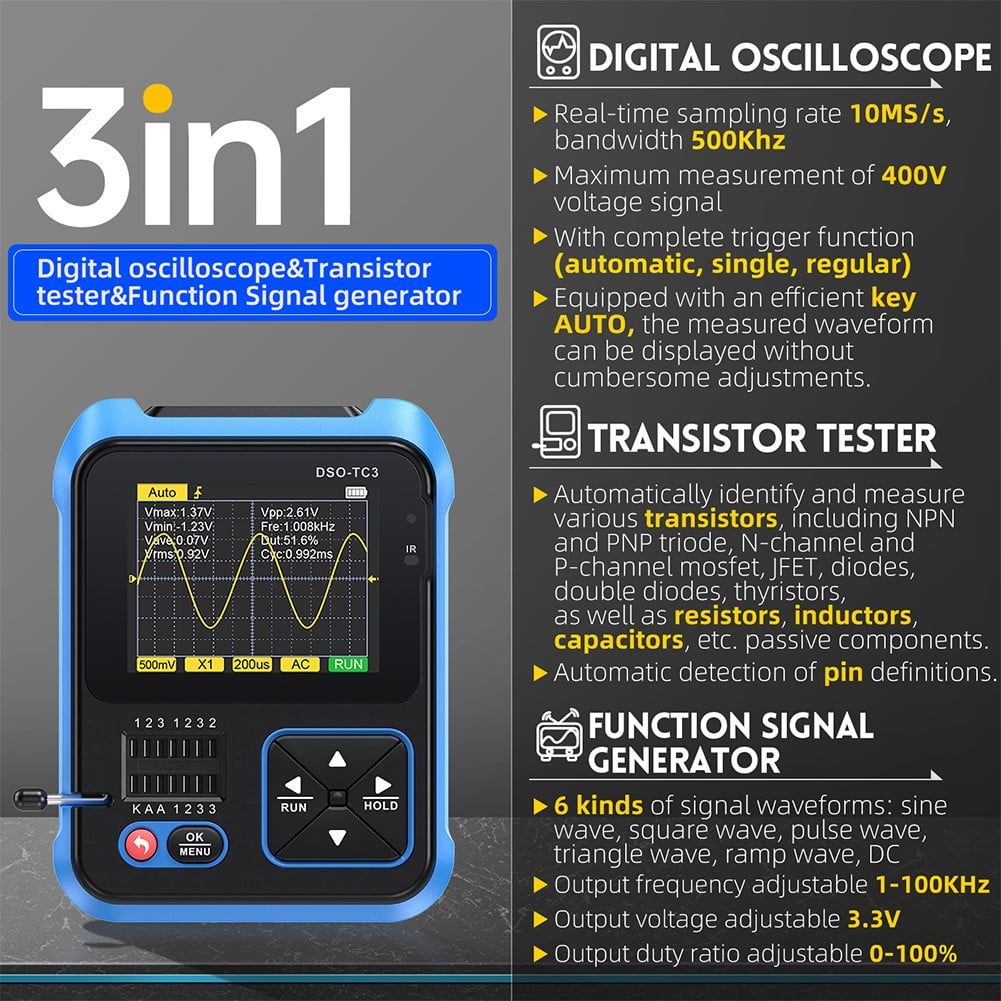 Huajuming Dso-Tc3 3 In 1 Digital Oscilloscope Transistor Tester ...