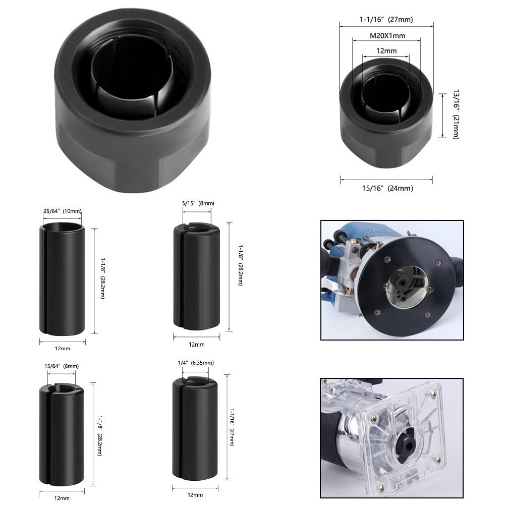 Huajuming M20 6/6.35/8/10Mm Collet Chuck Adapter With Nut Engrave ...