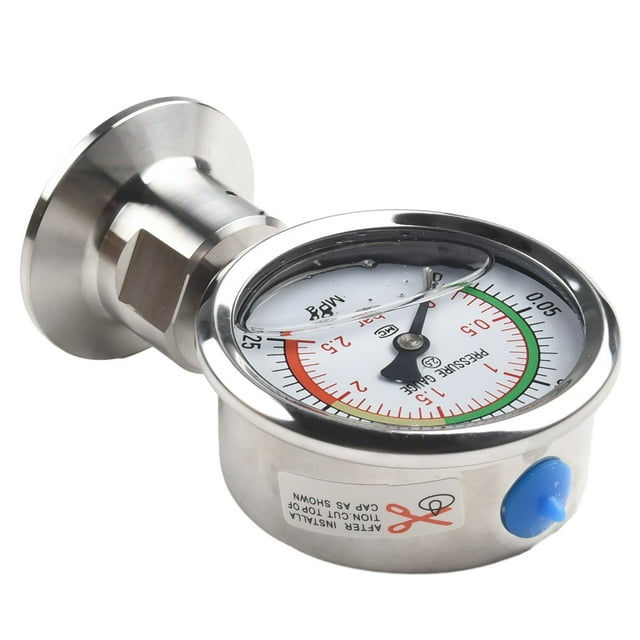 Huajunming 0-0.25Mpa Manometer 50.5Mm Od Tri Clamp Membrane Pressure ...