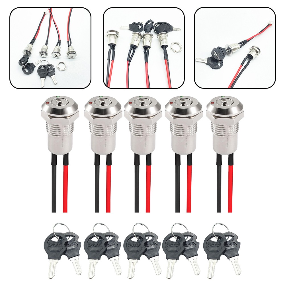 Huajunming 5 Pack Pre-Wired 12Mm Key Switch, On/Off Metal Key Switch ...