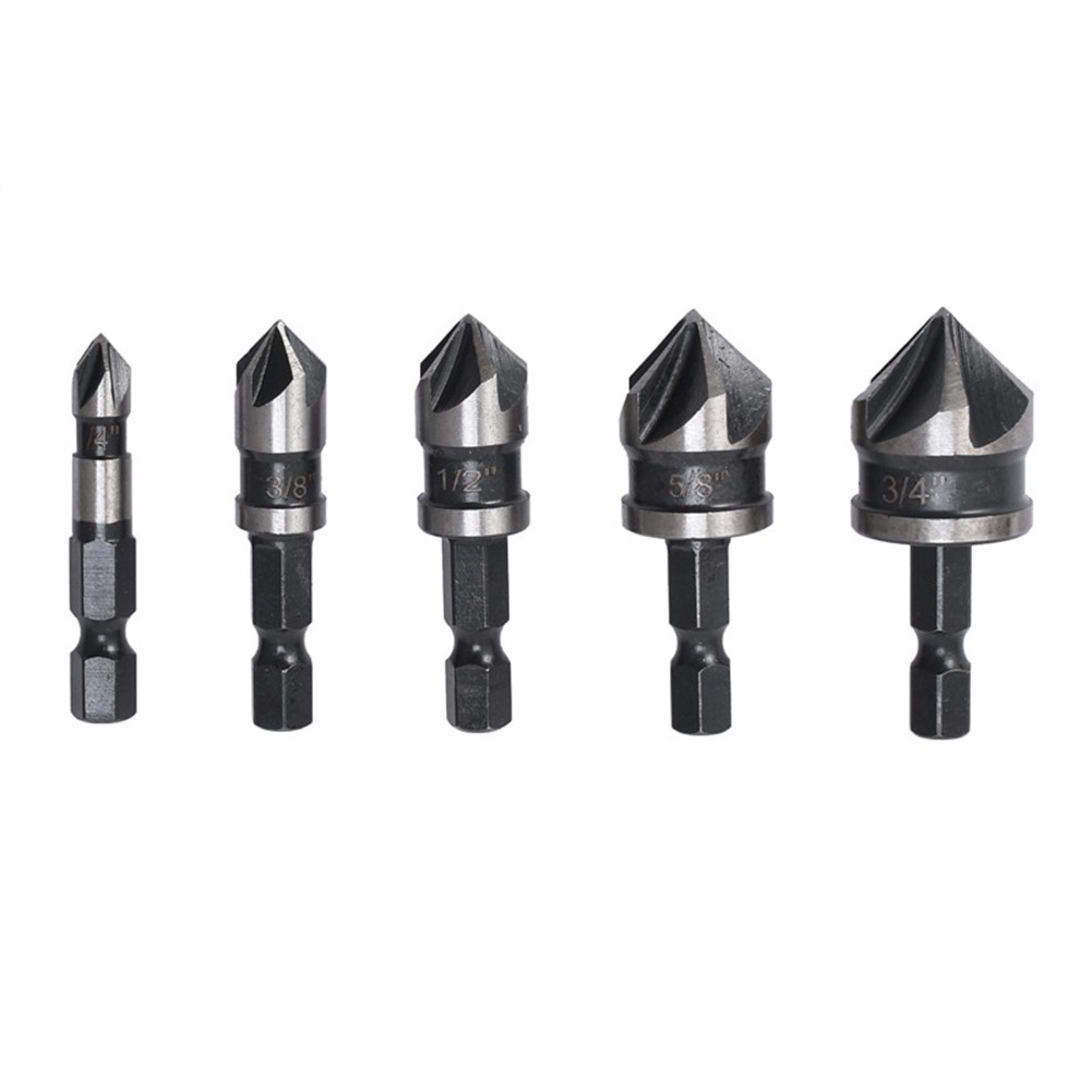 Huajunming 5Pcs Hex Shank 5 Flute Metal M35 Cobalt Countersink Drill ...