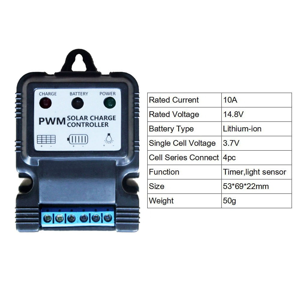Huajunming 6V 12V 10A 3-Stage Solar Panel Charge Controller Regulator ...