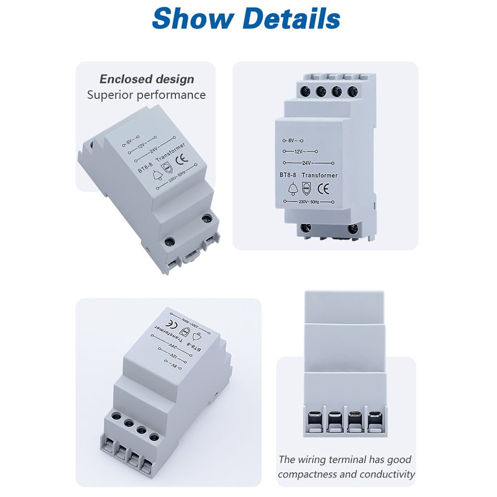 Huajunming Bt8-8 Doorbell Transformer 230V Input Output 8V/12V/24V For Wired Doorbell/Chime ...