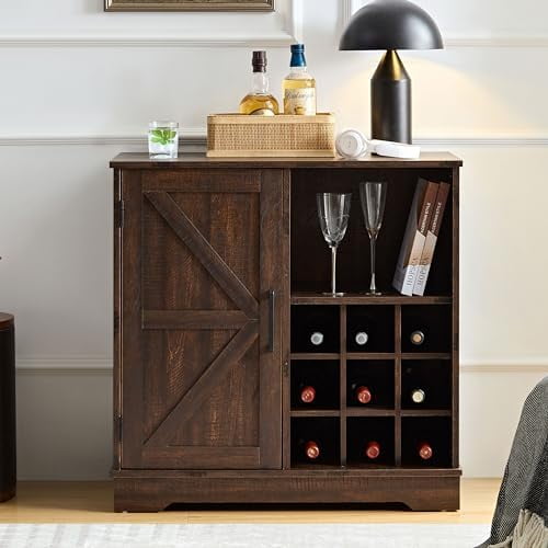 Huajuze Farmhouse Buffet Cabinet with Barn Door and Adjustable Storage ...