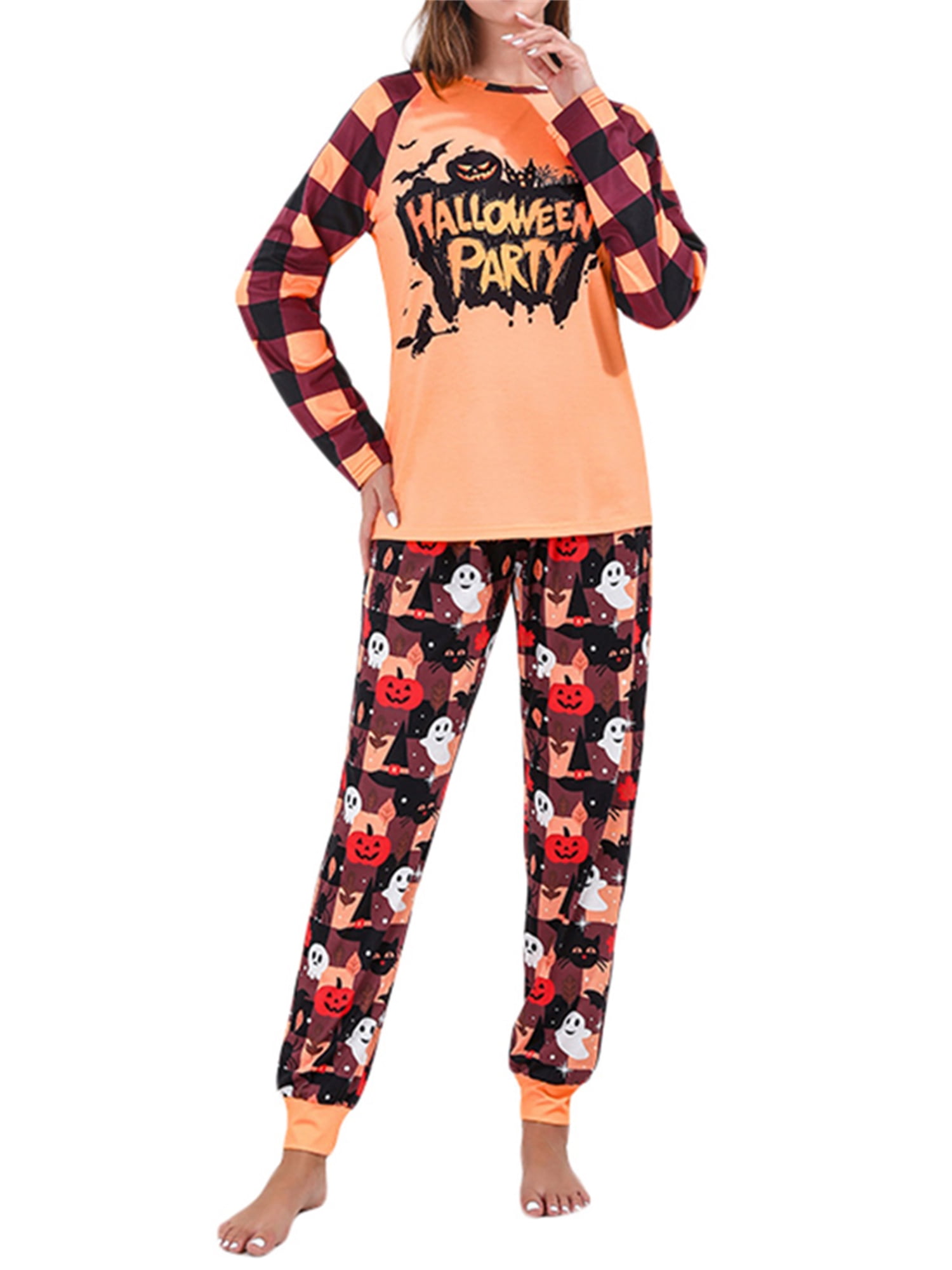 Huakaishijie Halloween Family Pajamas Letter Plaid Cartoon Print ...