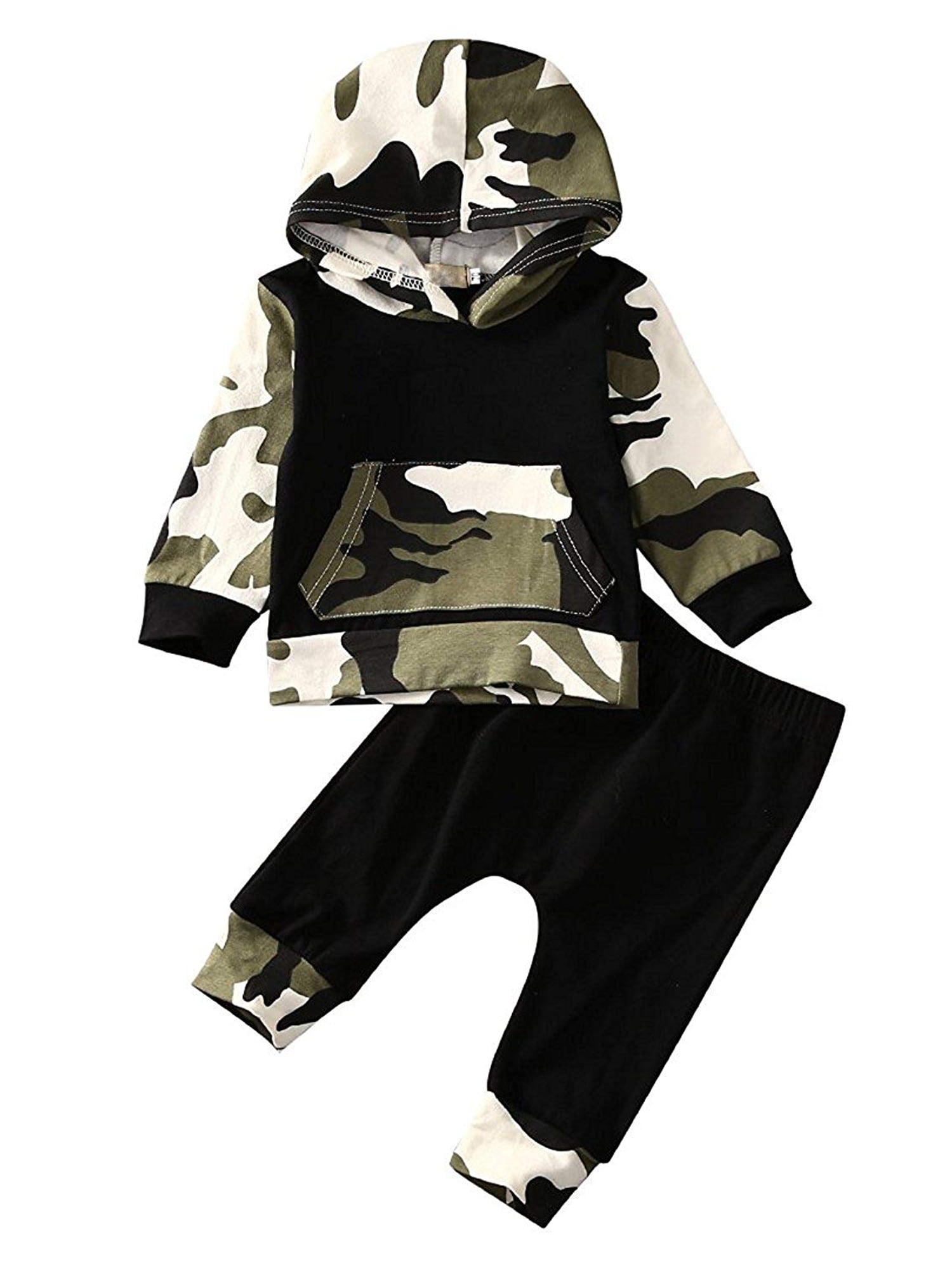 Huakaishijie Newborn Toddler Baby Boys Camo Hooded Tops Long Pants 2Pcs Outfits Set 0-3 Years ...