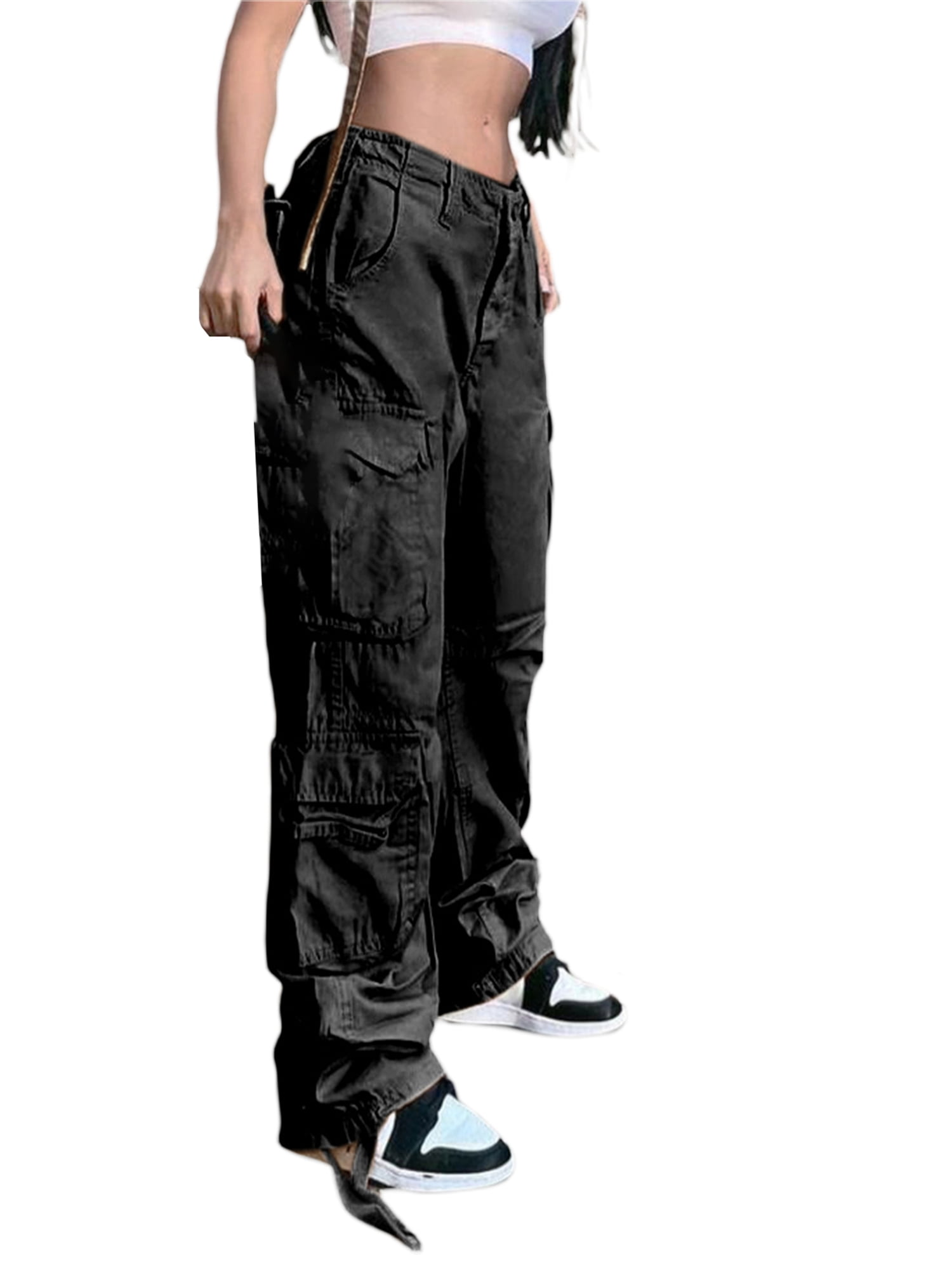 Huakaishijie Women Low Waist Cargo Pants Baggy Trouser Vintage