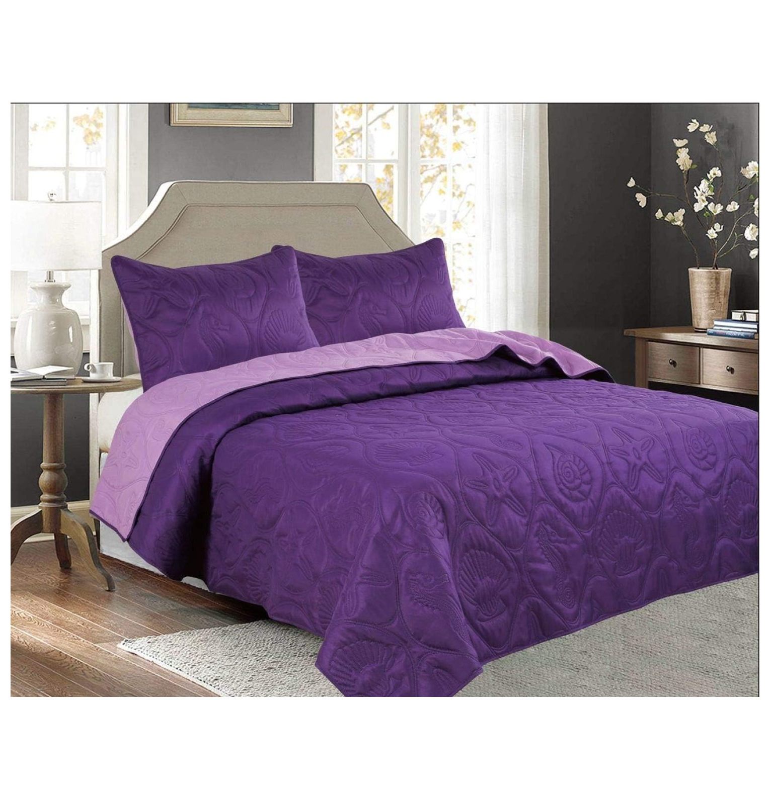 Huang zhong wen 3 PCS Shell & Seahorse Reversible All Season Bedspread Quilt Coverlet Oversize ...