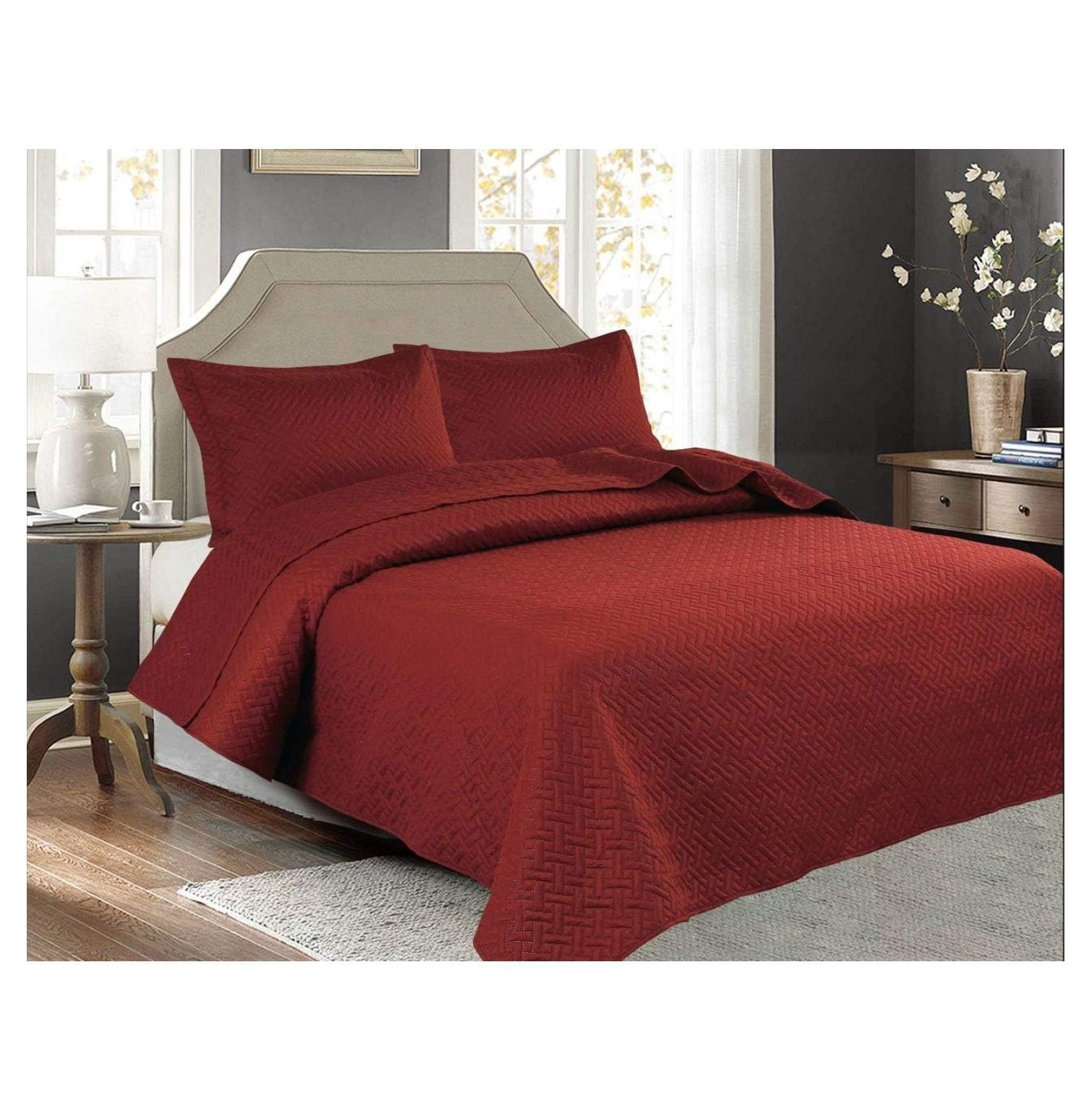 Huang zhong wen 3 PCS Squared Stitched Pinsonic Reversible All Season Bedspread Quilt Coverlet ...