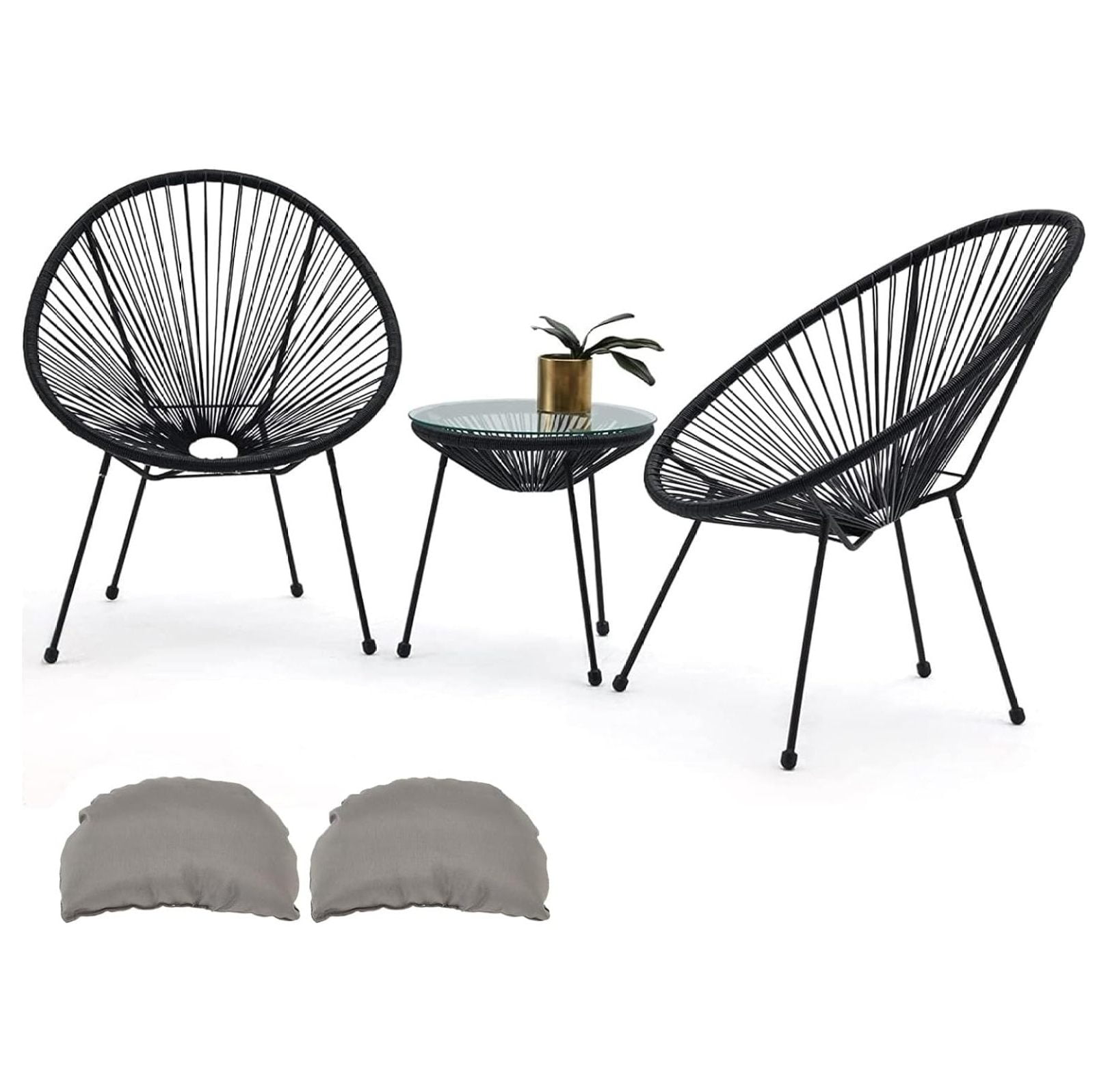 Huang zhong wen 3-Piece Patio Acapulco Chairs Set, All-Weather Wicker ...