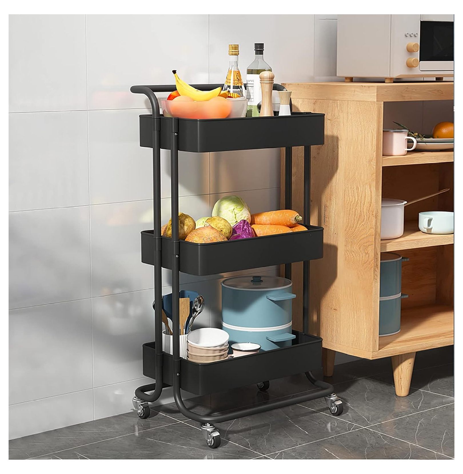 Huang zhong wen 3-Tier Rolling Storage Cart with Lockable Wheels and ...