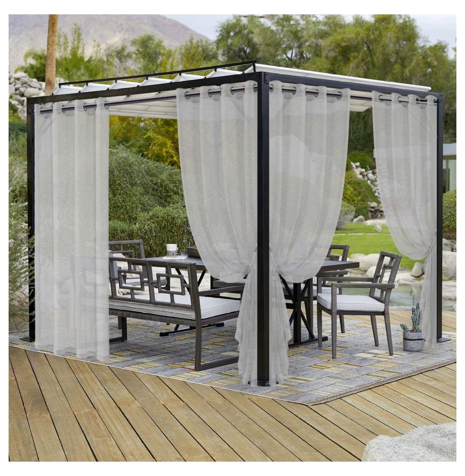 Huang zhong wen Burlap Linen Look Outdoor Curtains for Patio - 2 Panels ...