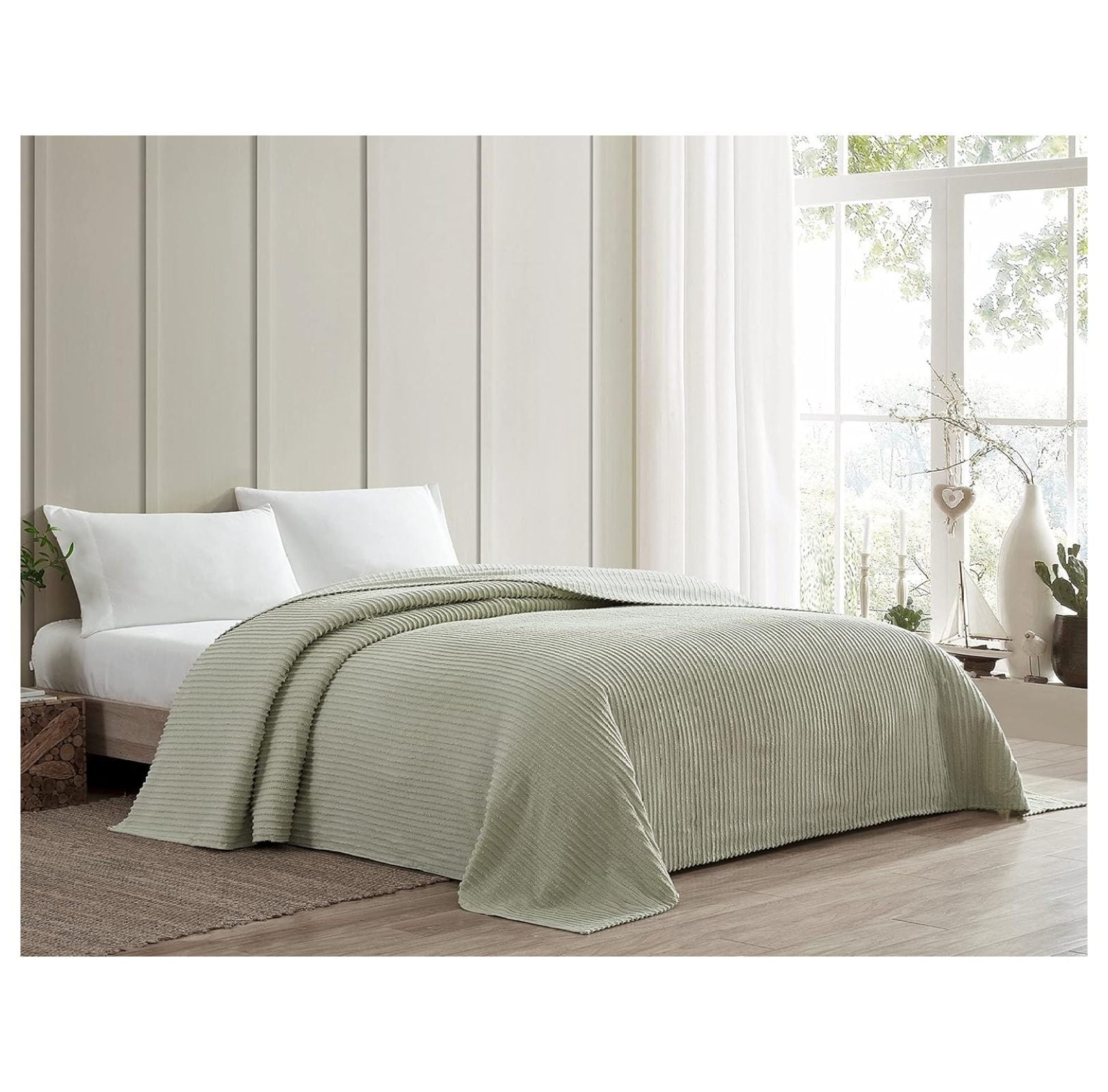 Huang zhong wen Channel Chenille Bedspread, King, Sage - Walmart.com