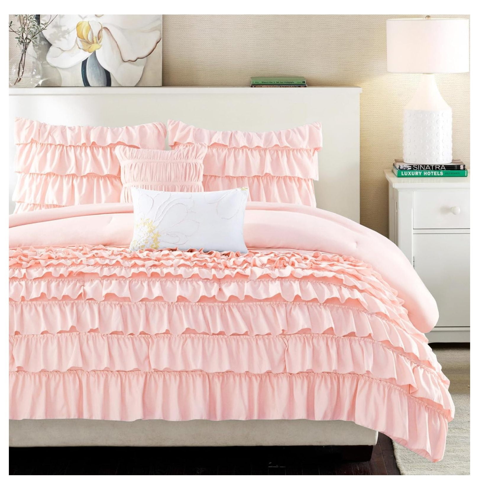 Huang zhong wen Comforter Set Queen, Waterfall Multi Layers Ruffle ...
