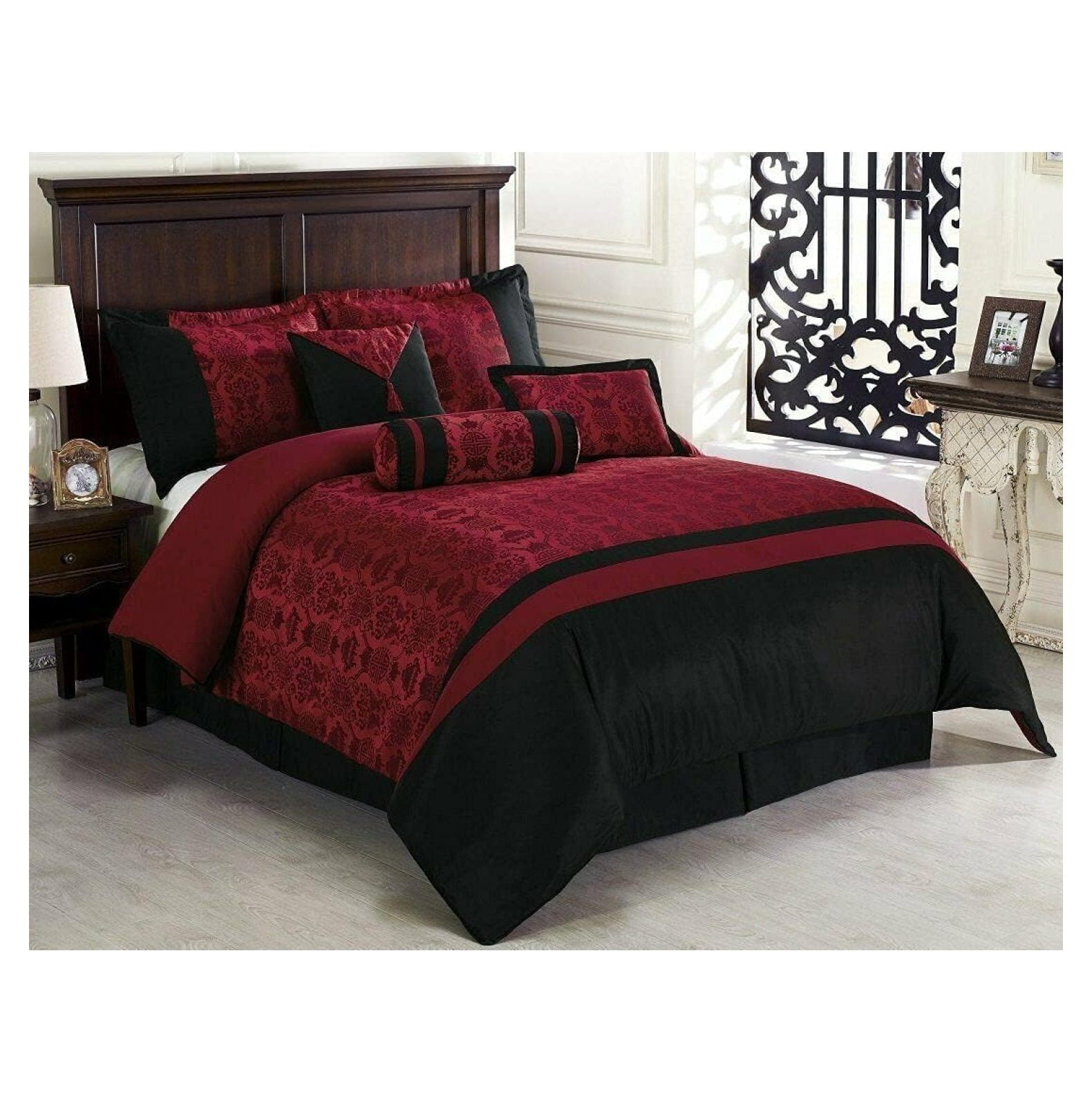 Huang zhong wen Dynasty Jacquard 7-Piece Comforter Set Black/Red (Queen) - Walmart.com