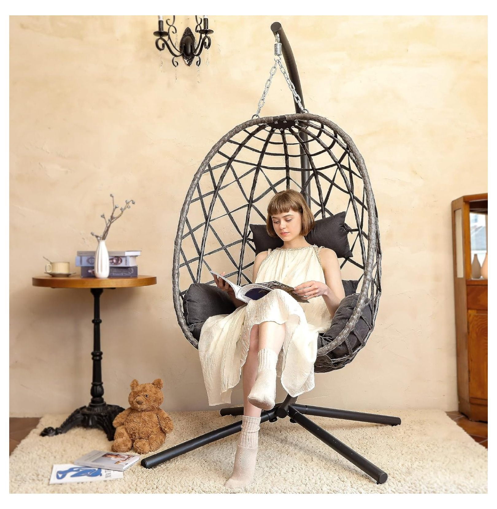 Huang zhong wen Egg Swing Chair with Stand, Outdoor Patio Hanging Chair ...
