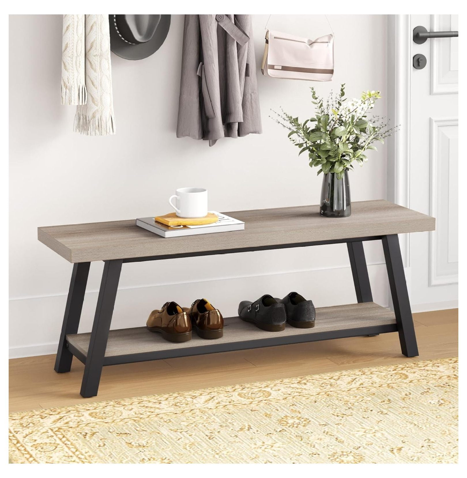 Huang zhong wen Entryway Bench, Sturdy Shoe Bench, Shoe Bench Rack for ...