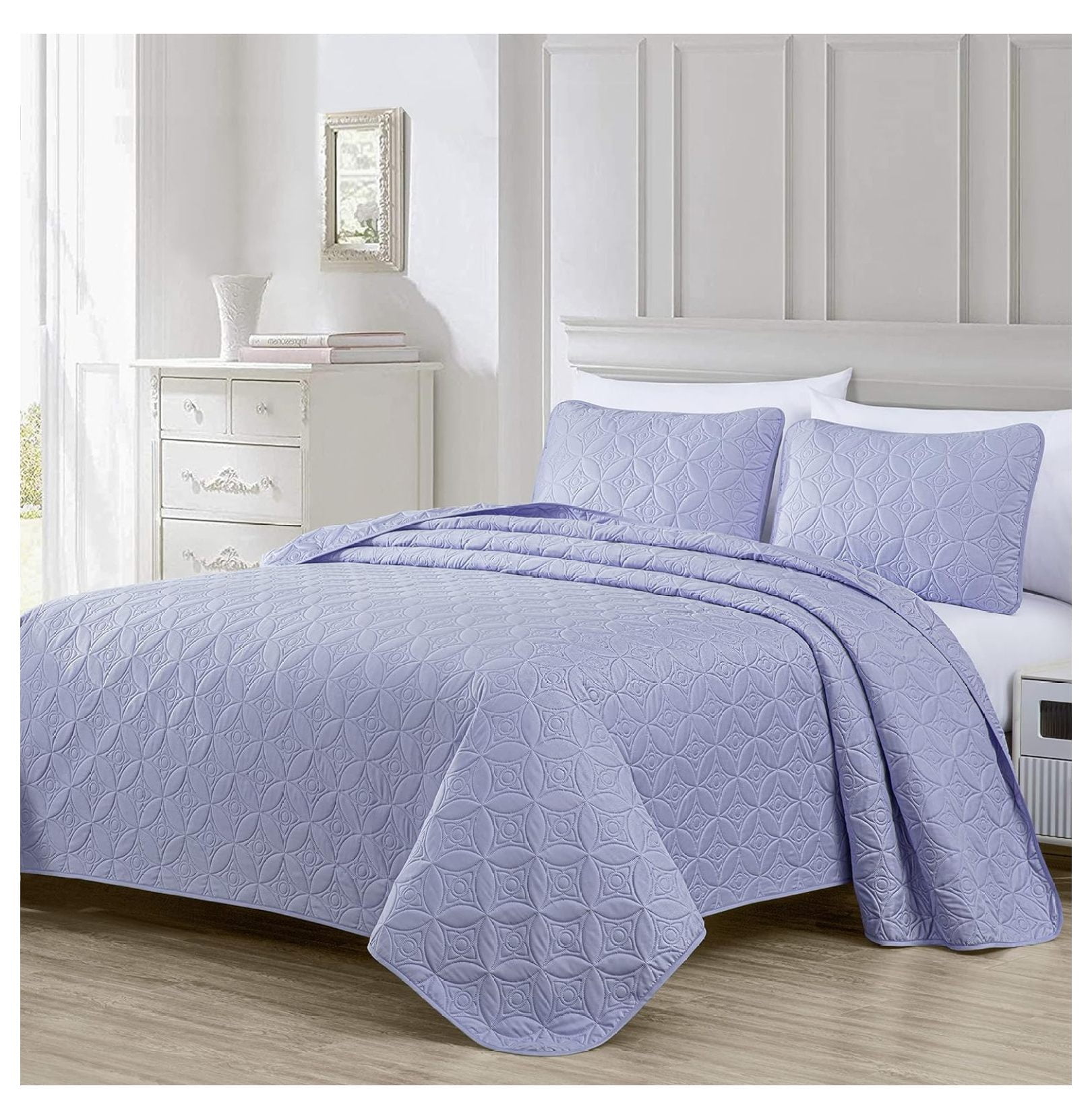 Huang zhong wen Florenz 3-Piece Ultrasonic Medallion Quilting Oversized Bedspread Coverlet Set ...