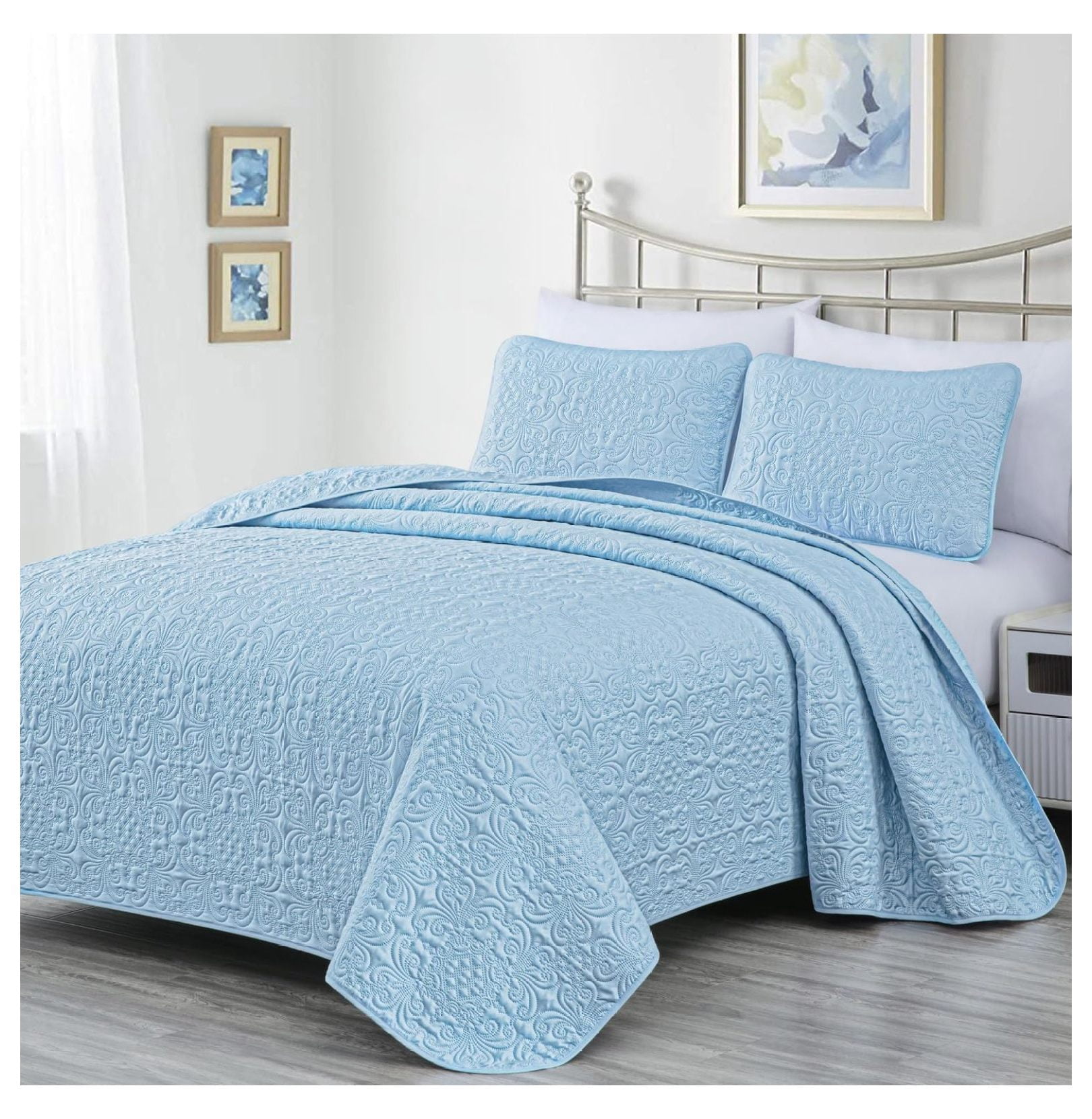 Huang zhong wen Luca 3-Piece King Size Quilt Set Chambray Blue - Soft ...