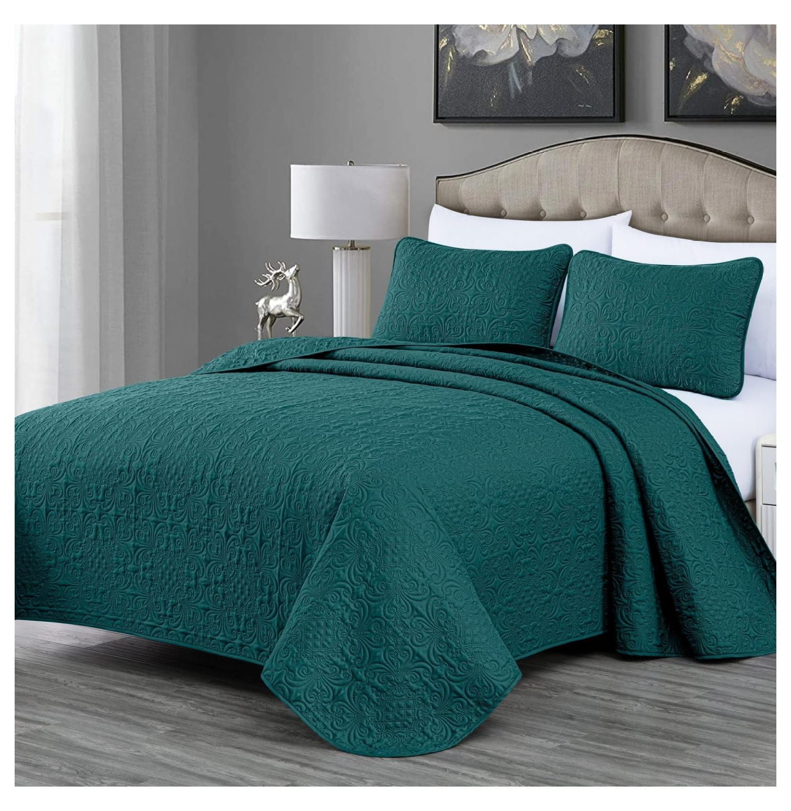 Huang zhong wen Luca 3-Piece King Size Quilt Set Teal - Soft Summer ...