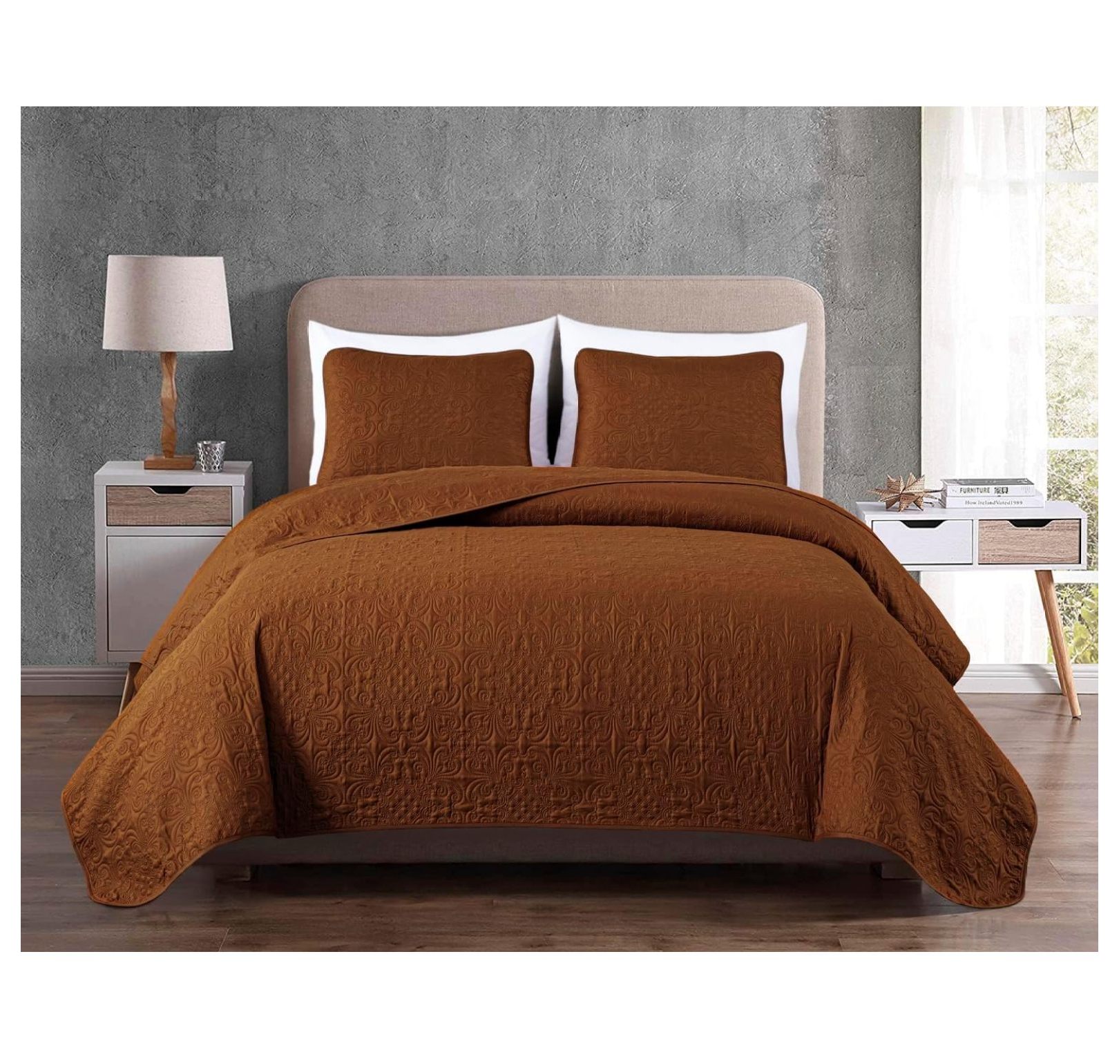 Huang zhong wen Luca 3-Piece King Size Quilt Set Umber - Soft Summer Lightweight Oversized King ...