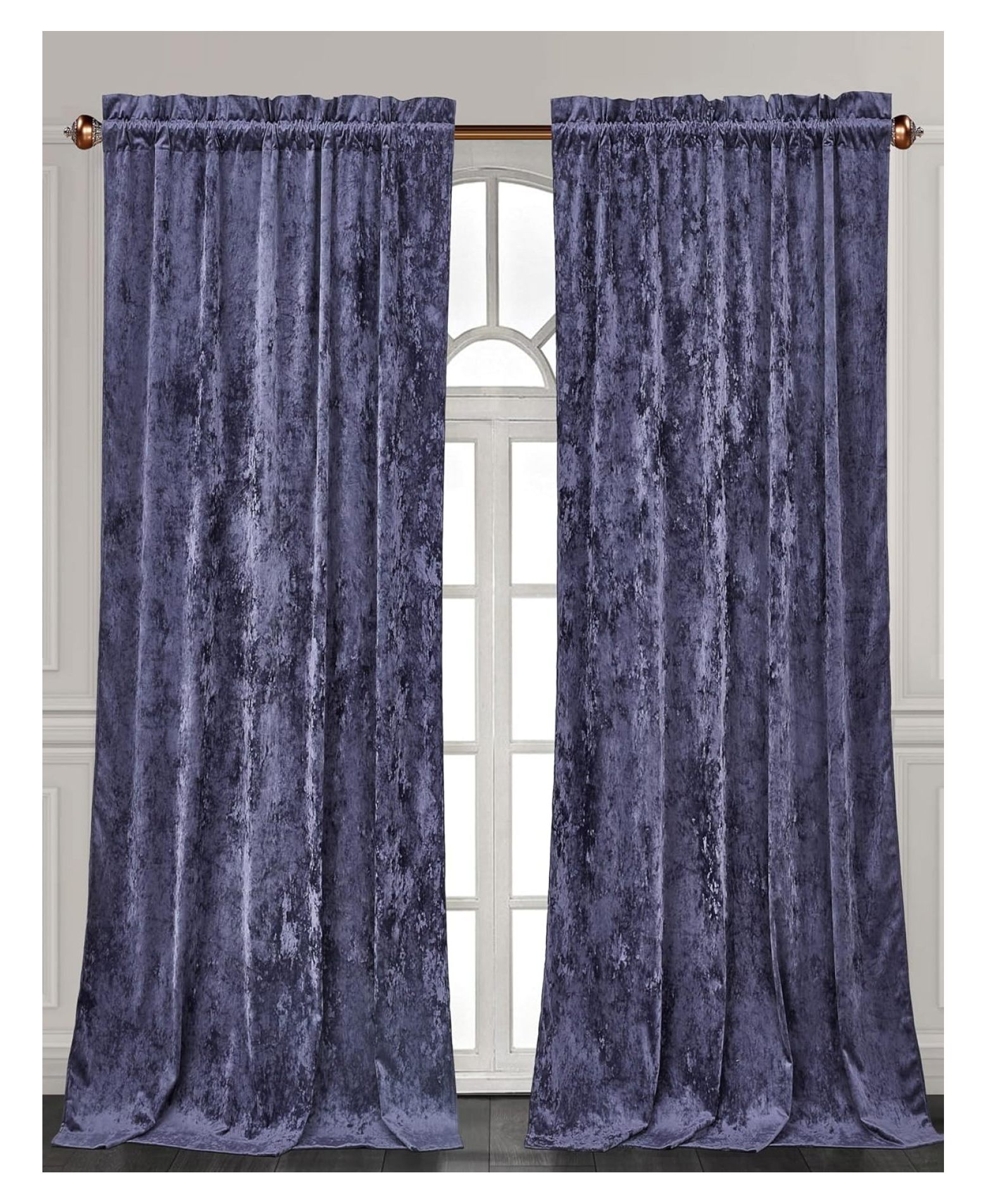Huang zhong wen Lux Purple Crushed Velvet Curtains 2 Panel Set - 72 inches Long Room Darkening ...