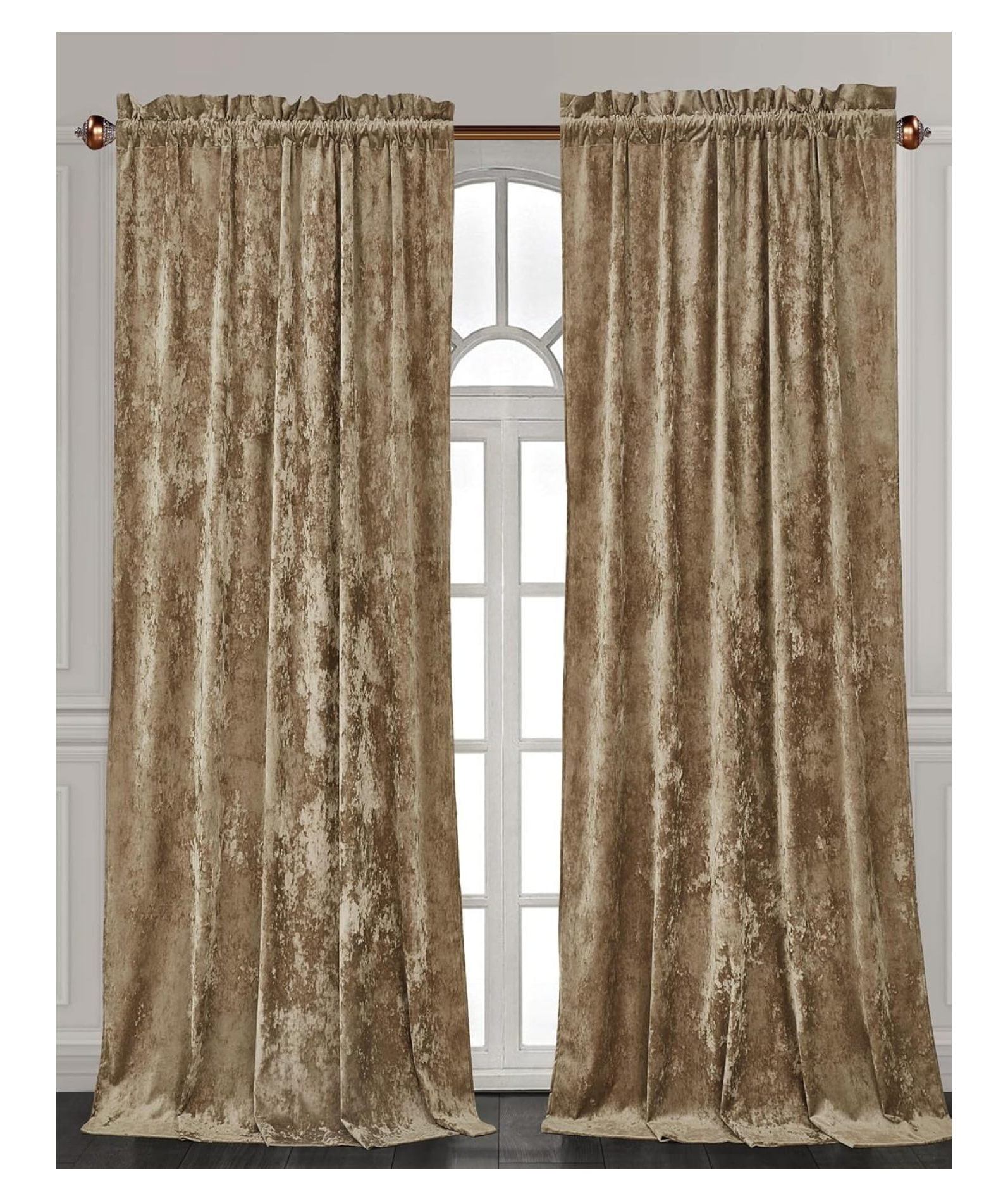 Huang zhong wen Lux Tan Crushed Velvet Curtains 2 Panel Set - 84 inches Long Room Darkening ...