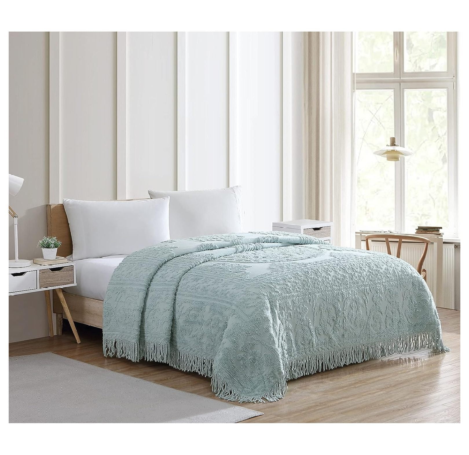 Huang zhong wen Medallion Chenille Bedspread, Queen, Blue - Walmart.com