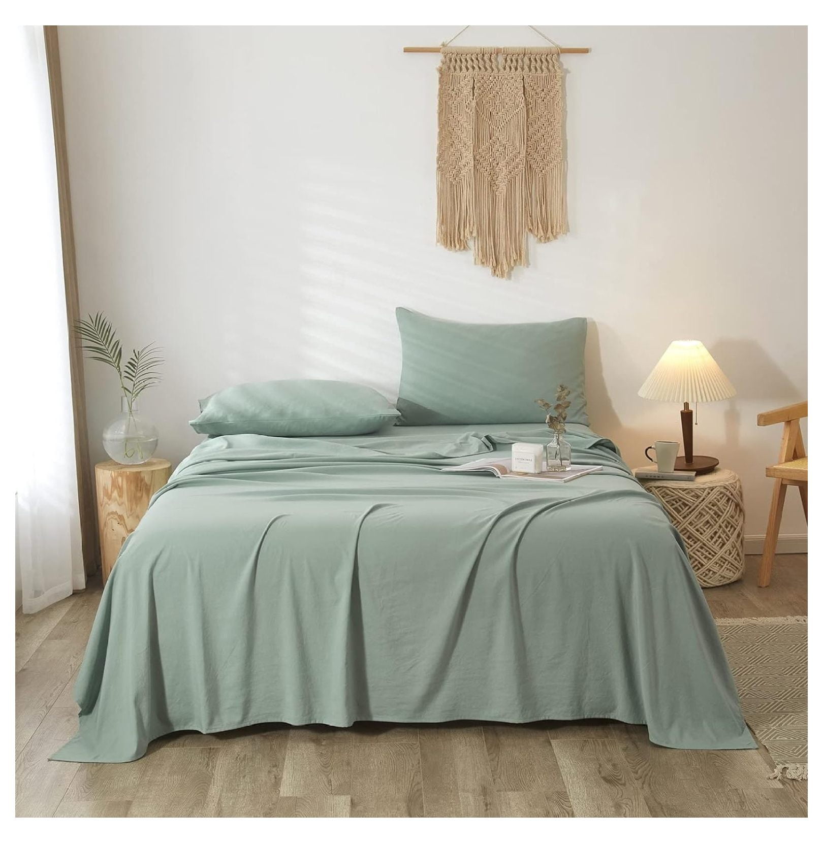 Huang zhong wen Mist Green Sheet Sets, 4 PC Cooling Full Bedding Sheet, Deep Pocket 16", Simple ...