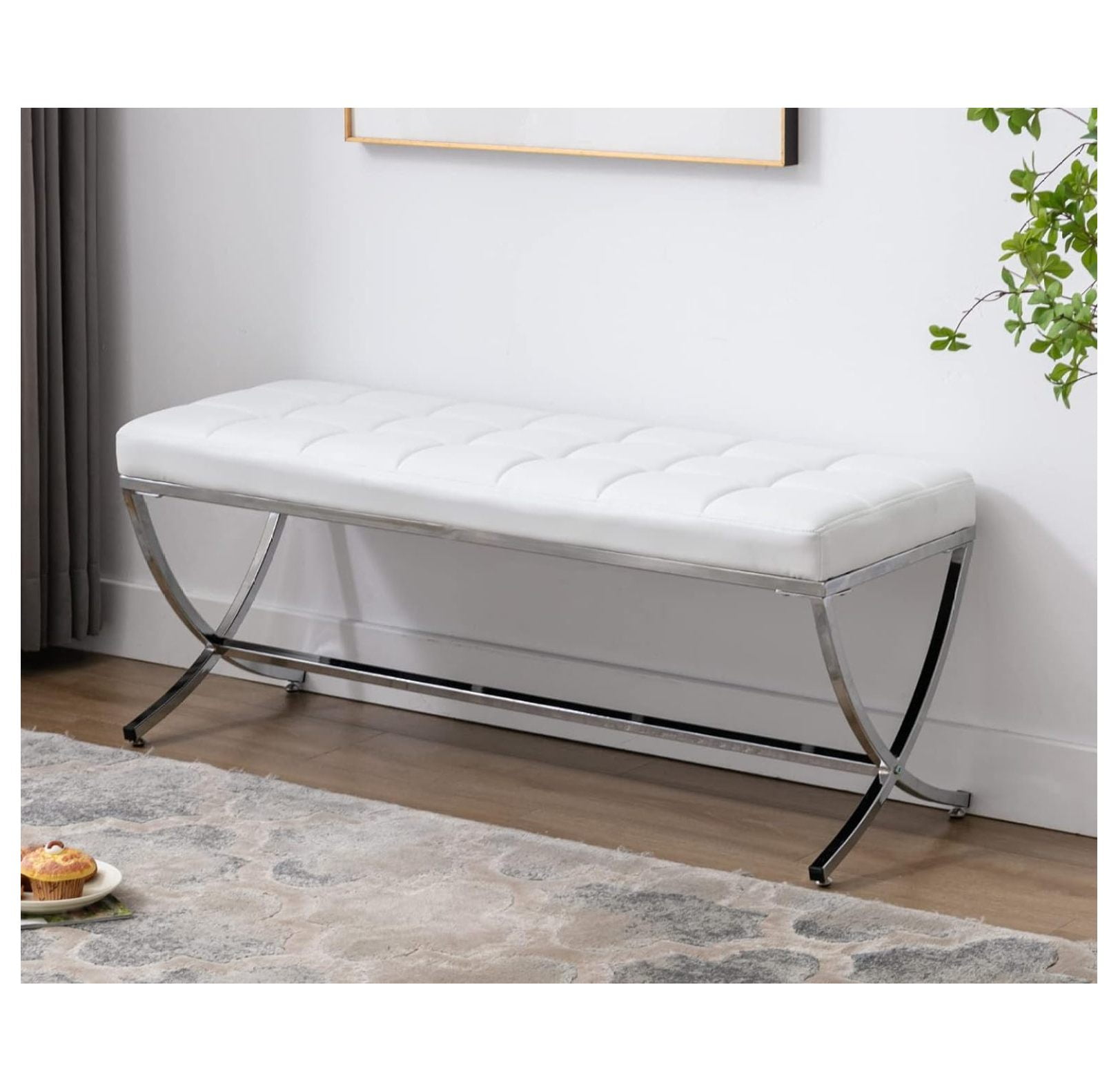 Huang zhong wen Modern Entryway Bench Leather Upholstered Dining Bench ...
