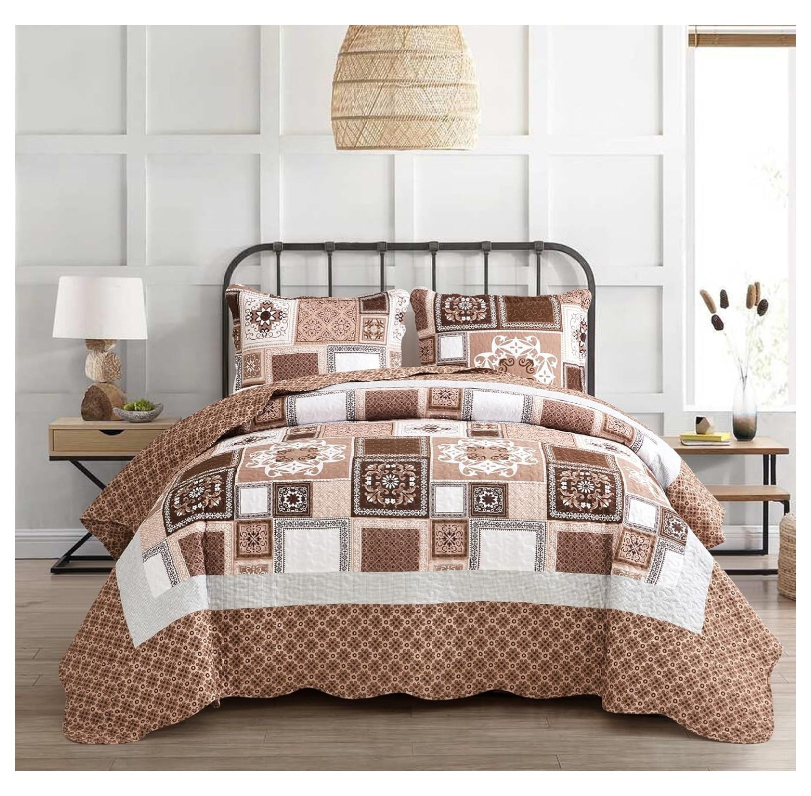Huang zhong wen Oversized Bedspread King Size - Geometric Pattern Quilt Set - Patchwork ...