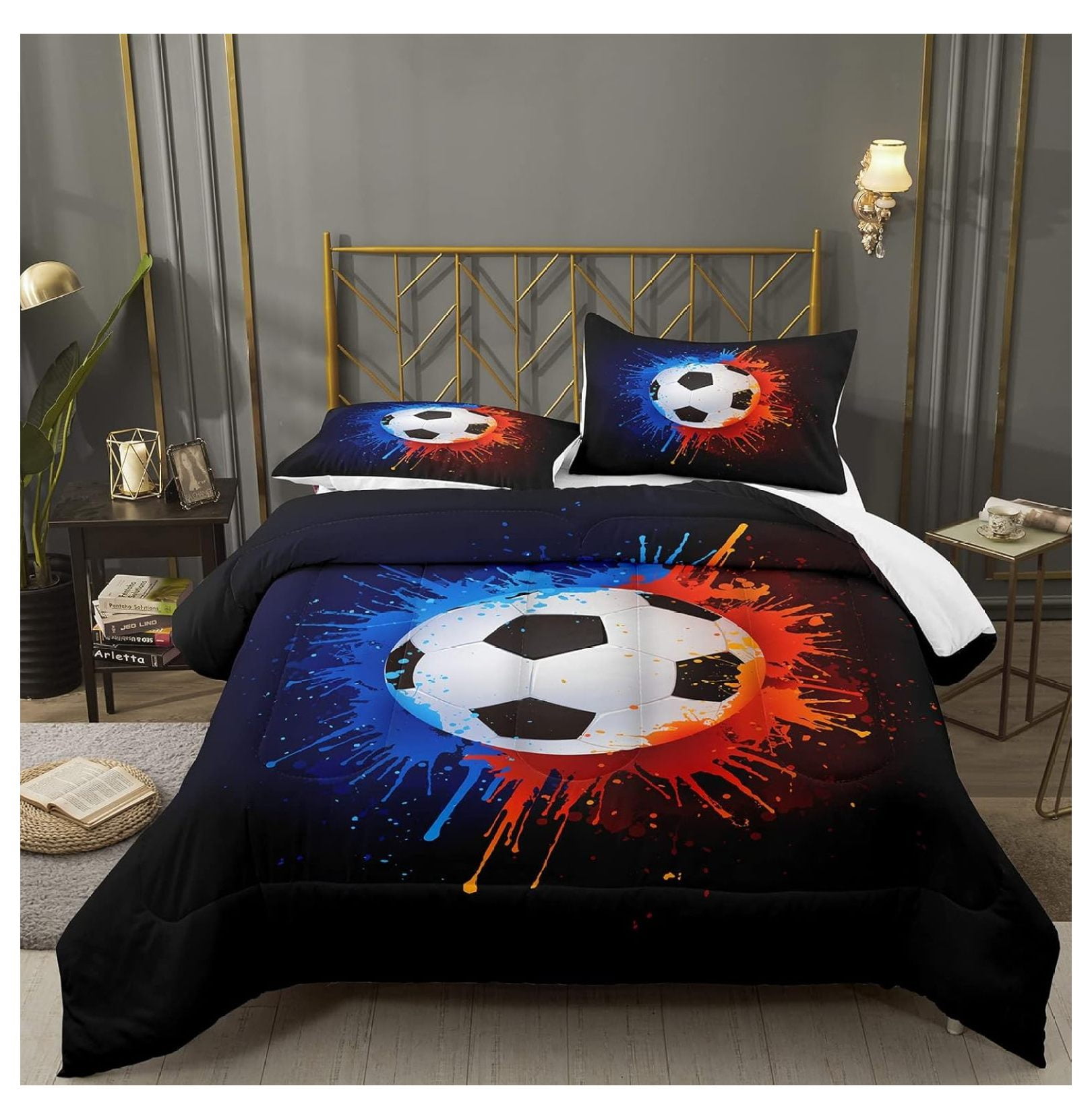 Huang zhong wen Teen Boys Bedding Set Queen Size,Graffiti Football Comforter Set Queen,Boys ...