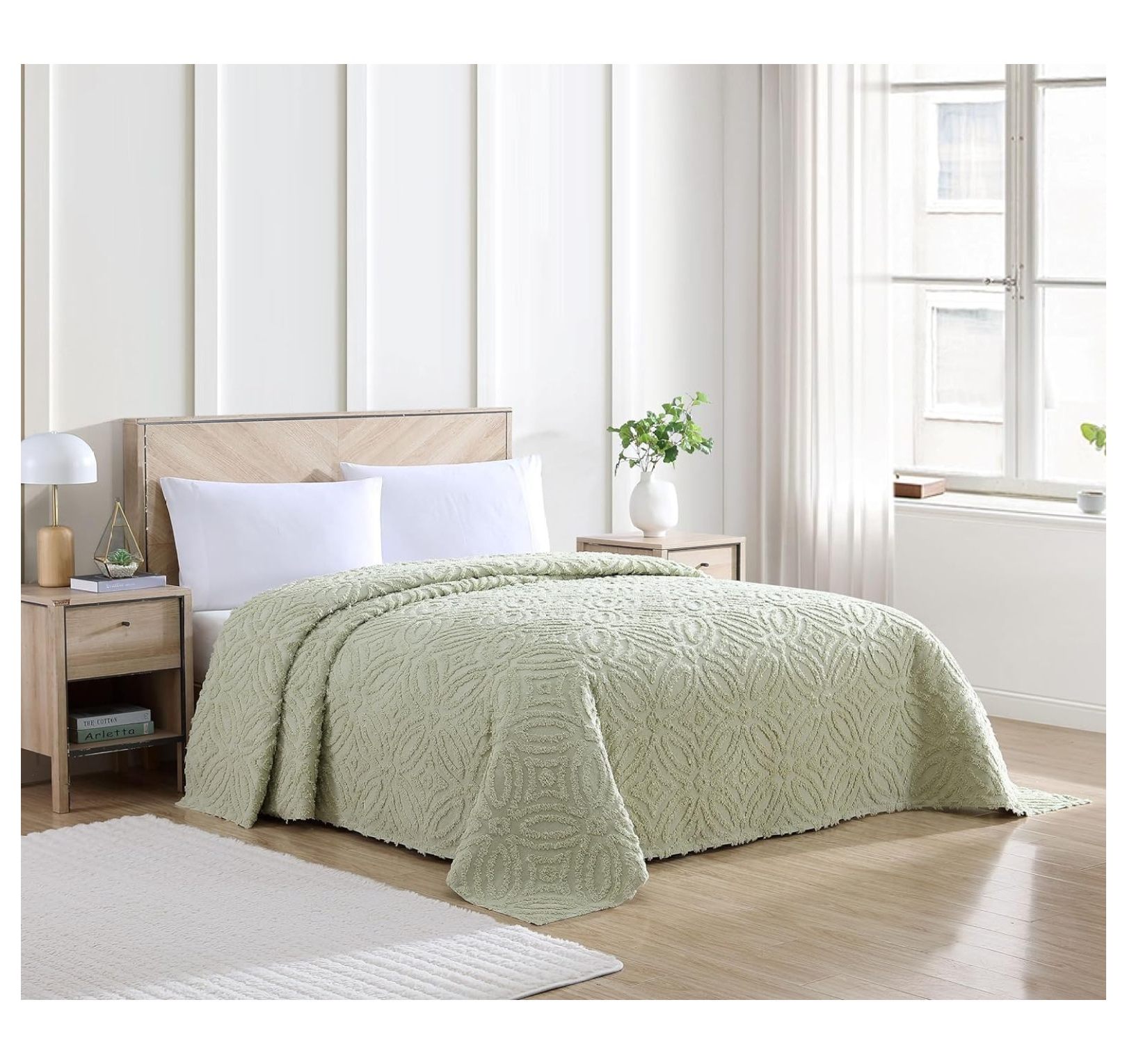 Huang zhong wen Wedding Ring Chenille Bedspread, Full, Sage - Walmart.com