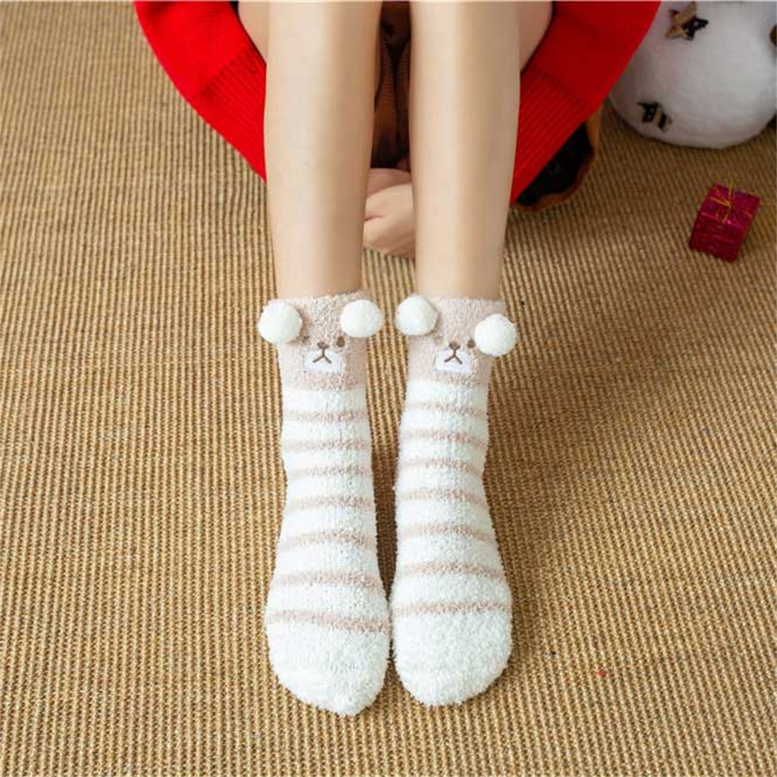 HuangHuanChen Christmas Casual Three Cute Santa Stockings Fuzzy Fluffy ...