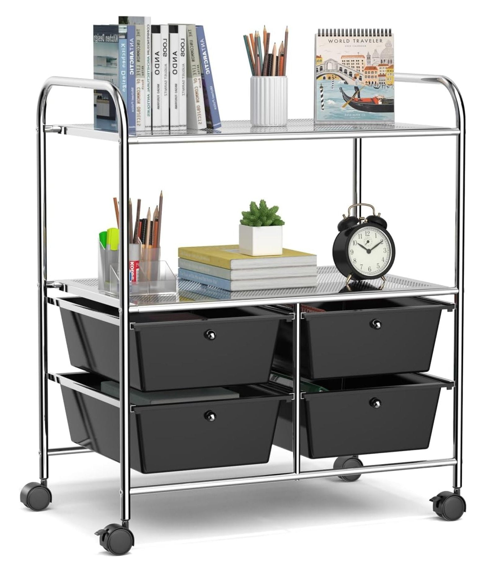 Huangfeiyan Rolling Storage Cart with 4 Drawers, Utility Cart on Wheels ...