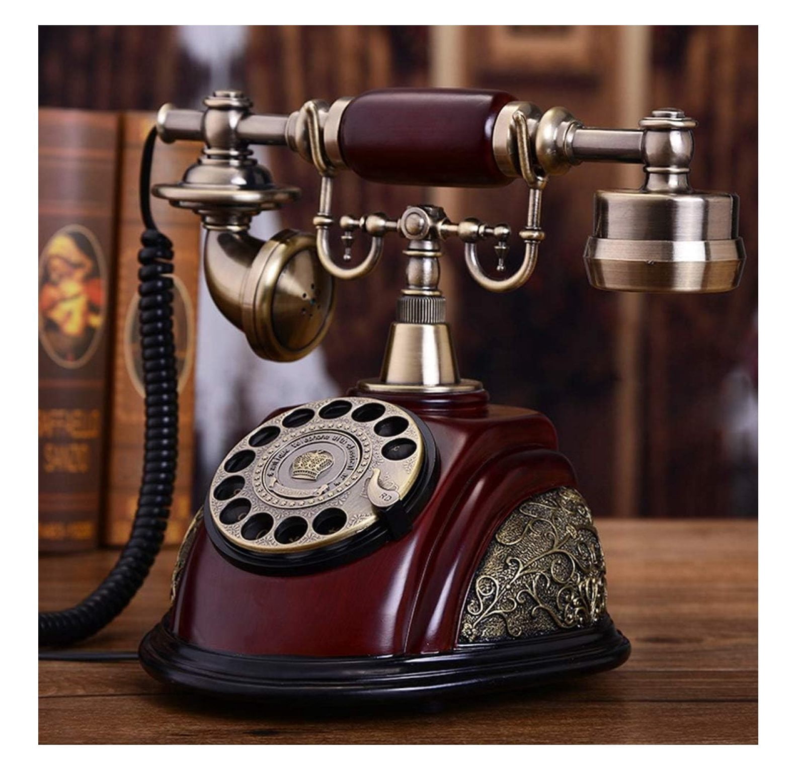 Huangfeiyan Vintage Phone Dial Old Fashioned Landline Telephone for ...