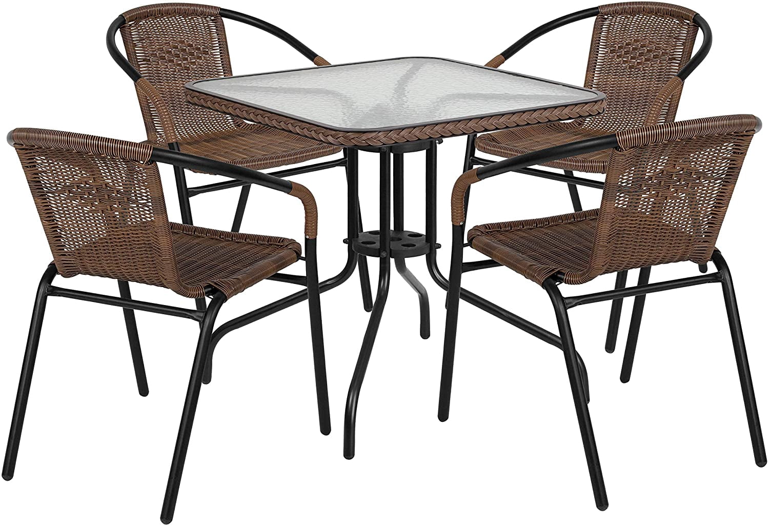 Huanghun Lila 28'' Square Glass Metal Table with Dark Brown Rattan ...