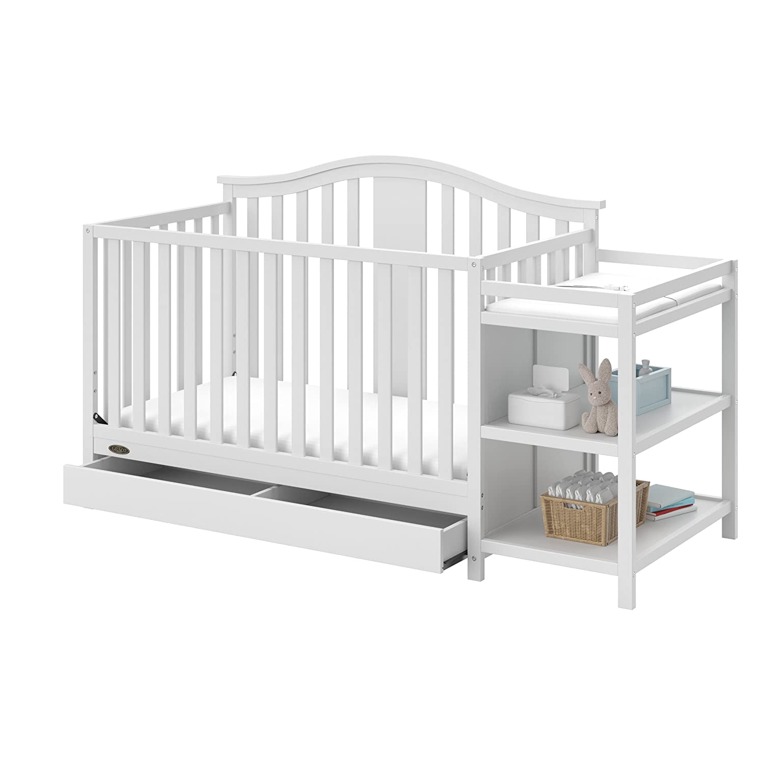 Huanghun Solano 4-in-1 Convertible Crib and Changer with Drawer (White ...