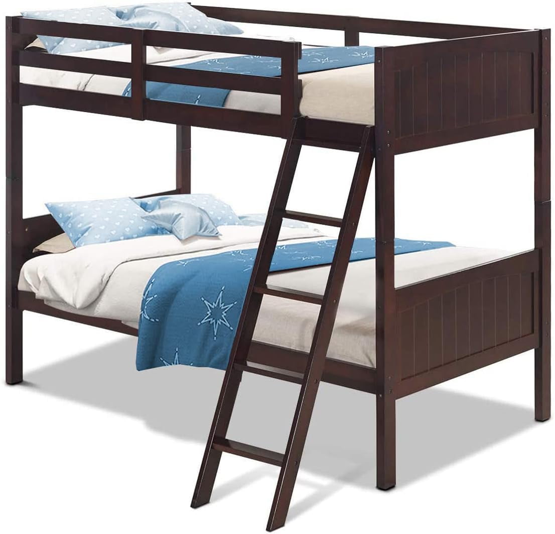 Huanghun Wood Bunk Bed Twin Over Twin, Space-Saving Solid Wood Bunk Bed ...