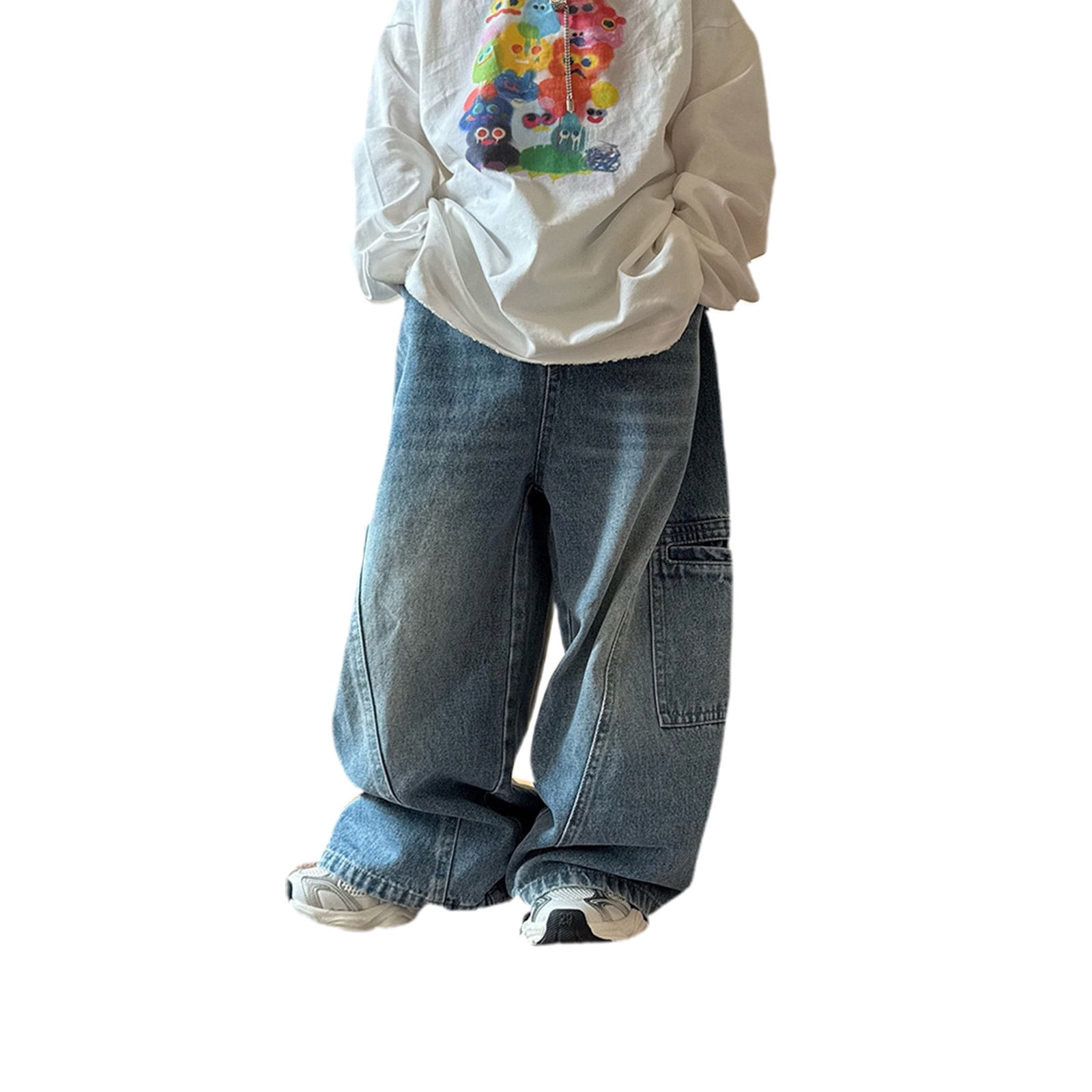 Huanglei Boy's Jeans Wide Leg Pants Loose Straight Leg Pants - Walmart.com