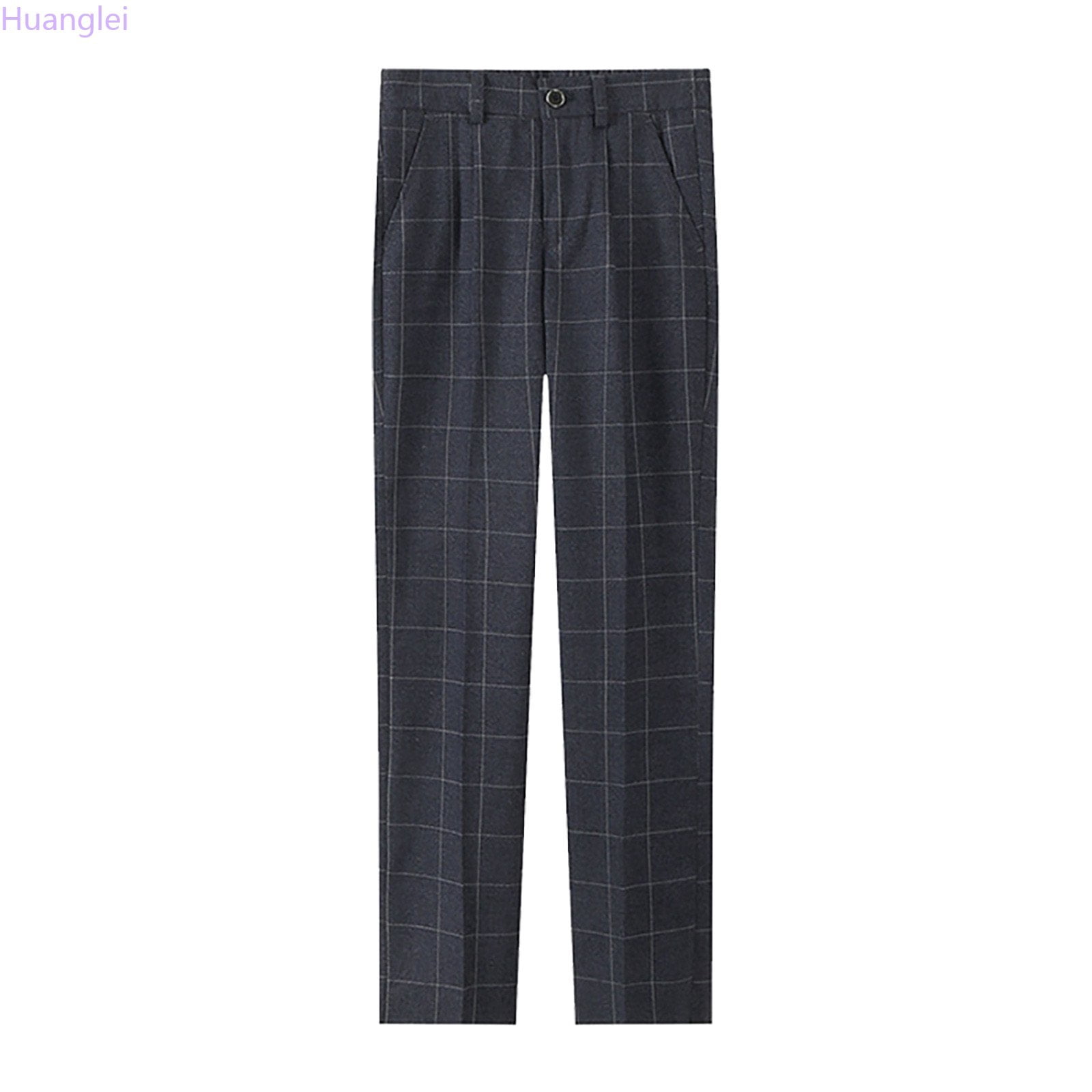 Huanglei Boys' Plaid Flat Front Dress Pants Adjustable Waist School ...