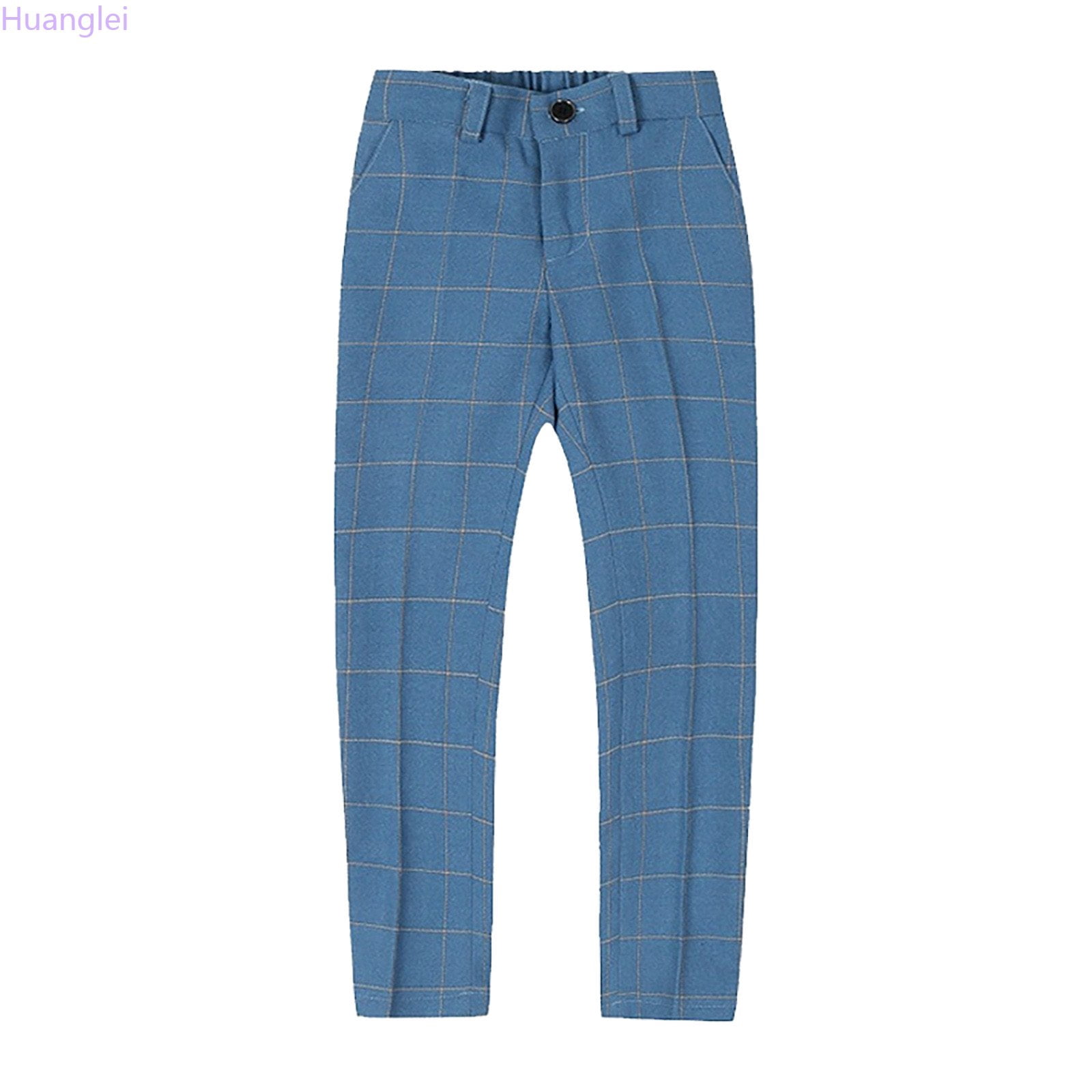 Huanglei Boys' Plaid Flat Front Dress Pants Adjustable Waist School ...