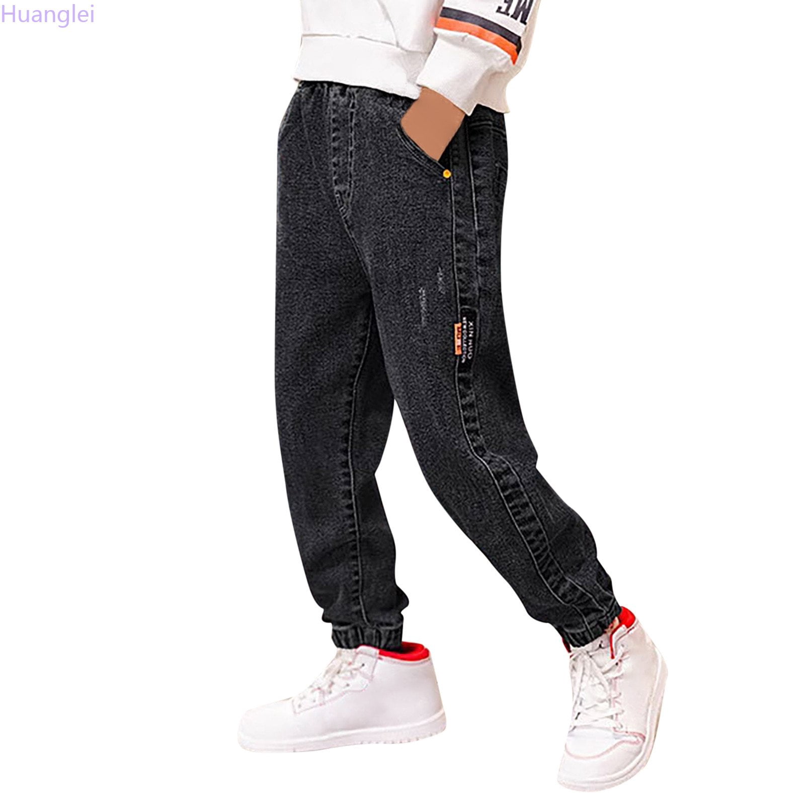 Huanglei Boys' Wide Leg Jeans Loose Fit Denim Vintage Trousers Casual ...
