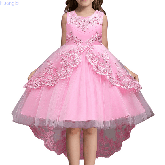 Huanglei Children's Solid Color Lace Sleeveless Knee Length Wedding ...