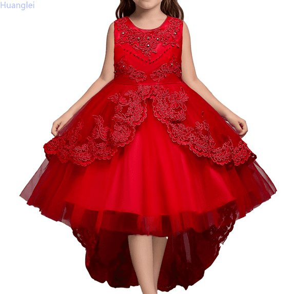 Huanglei Children's Solid Color Lace Sleeveless Knee Length Wedding ...