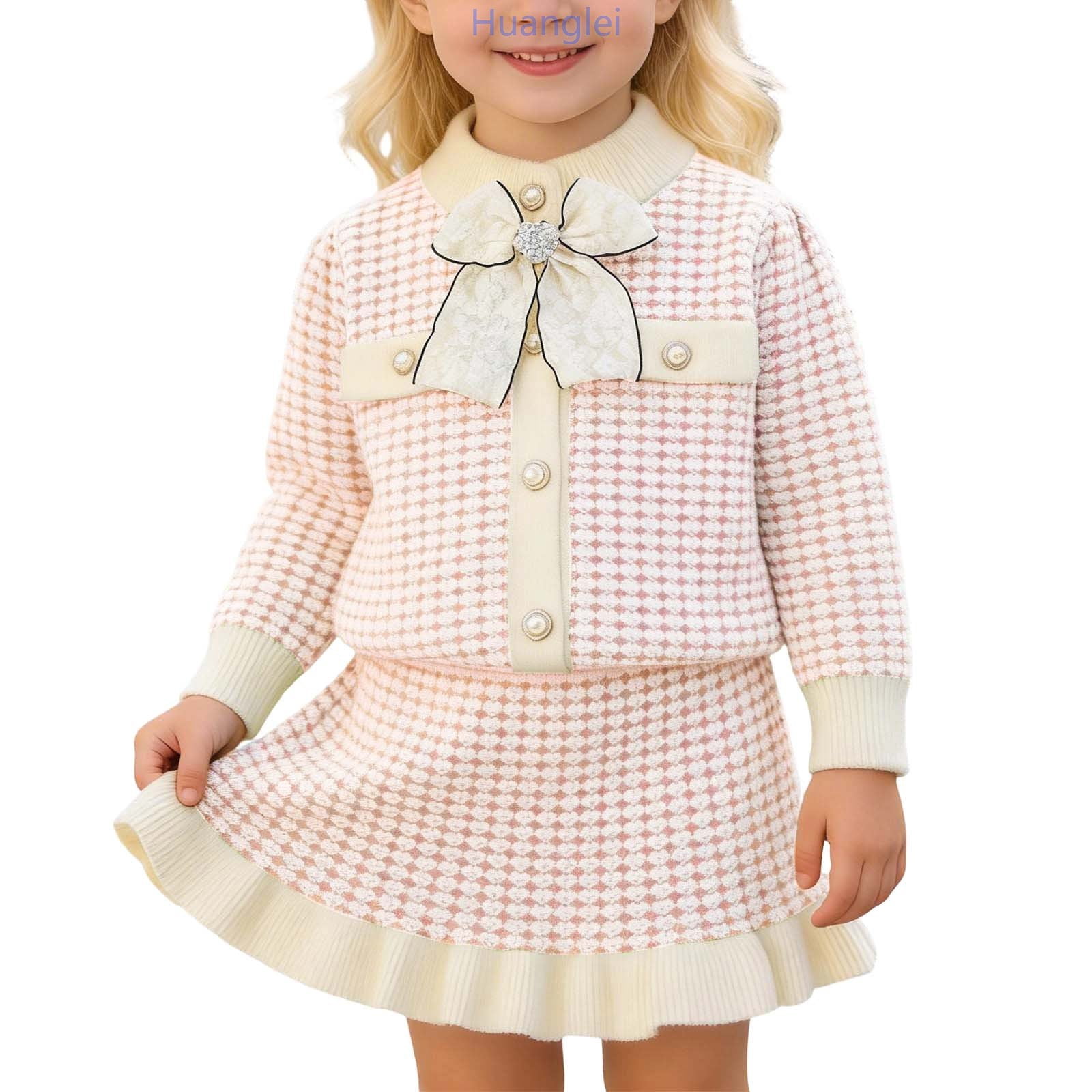 Huanglei Elegant Girls Autumn Knit Cardigan Two Piece Style Outfits For ...