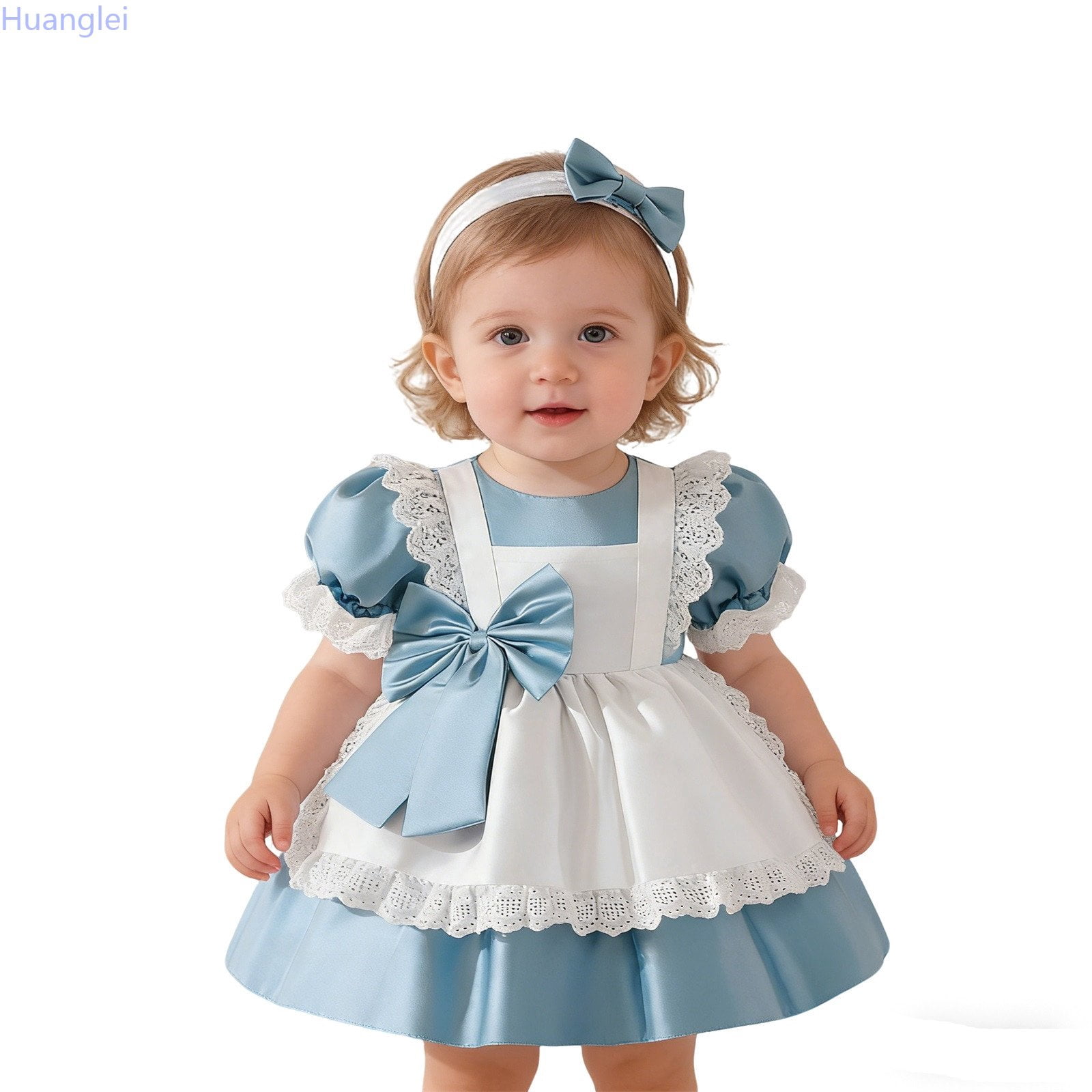 Huanglei Elegant Girls Lolita Dress With Puff Sleeves And Bow Apron For ...